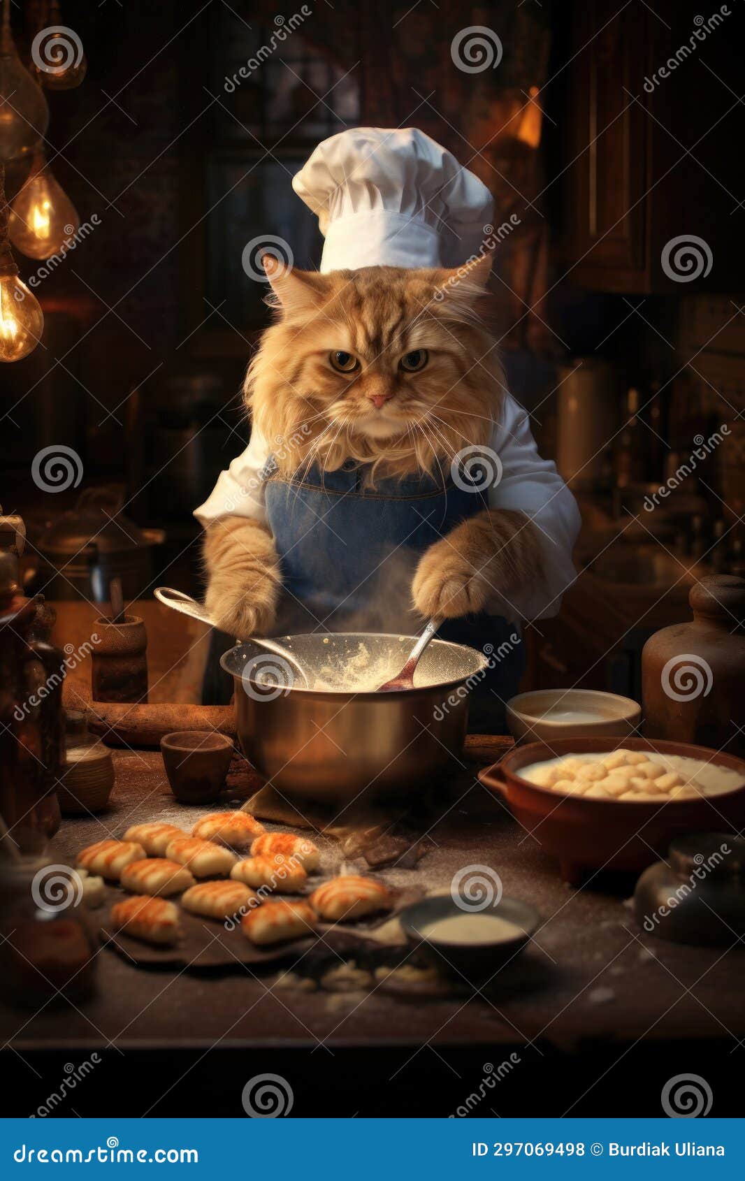 Head Chef Cat Cooking a Meal in the Kitchen. AI Generative Stock ...