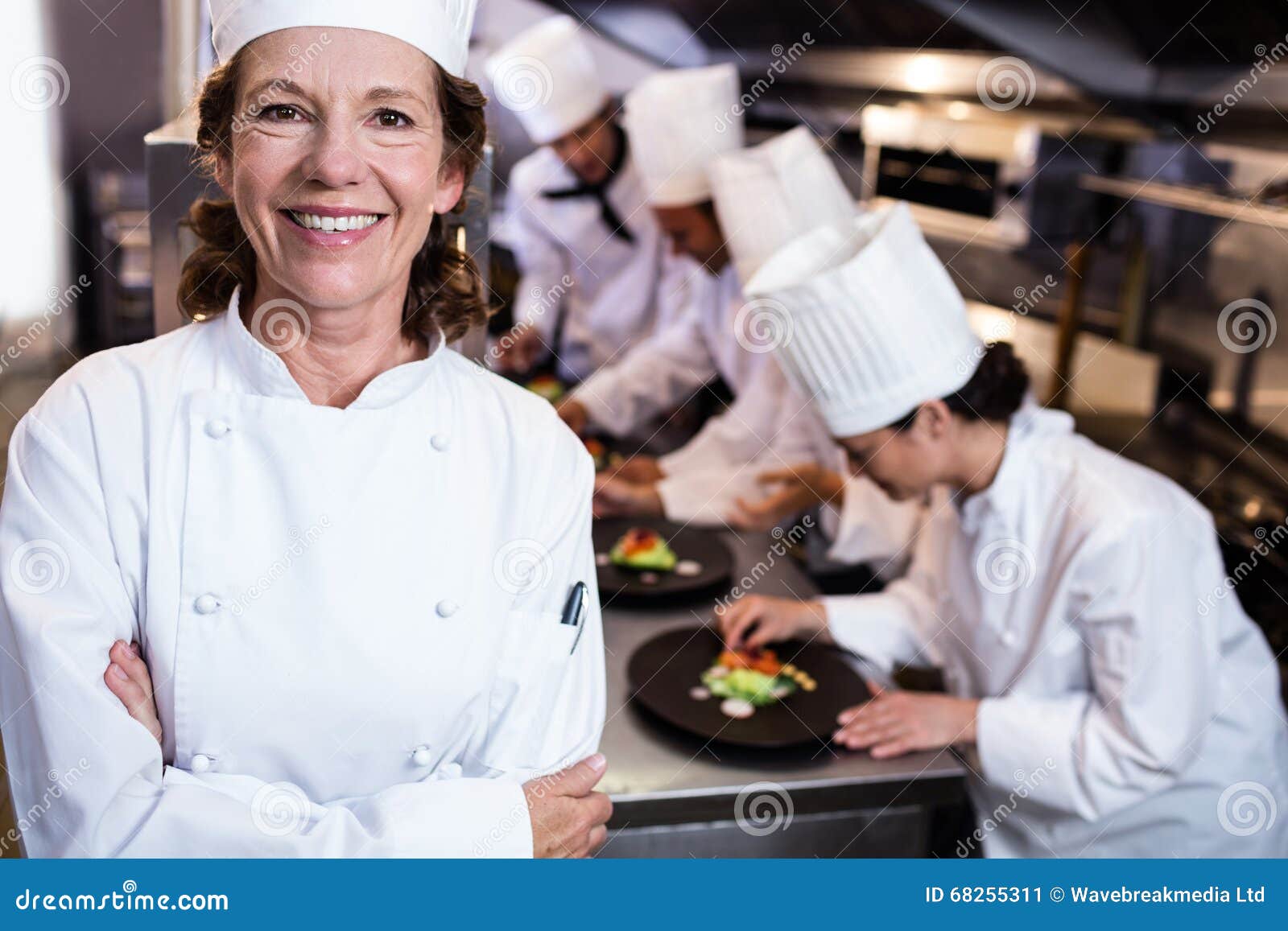 Head Chef Smiling in Busy Kitchen Stock Image - Image of adult, food ...