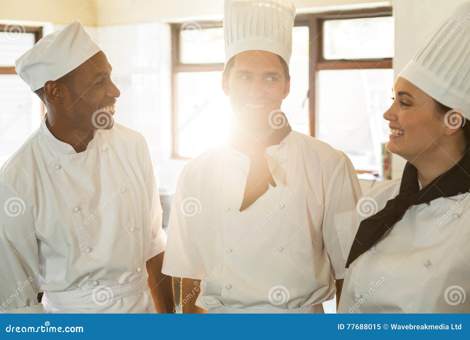 Head Chef Smiling while Having a Discussion with Colleague Stock Image ...