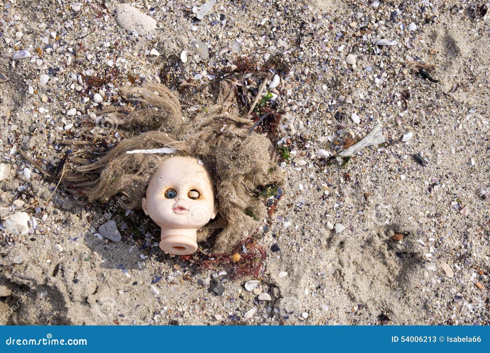 Head of Children S Doll on the Beach Trash Stock Image - Image of ...