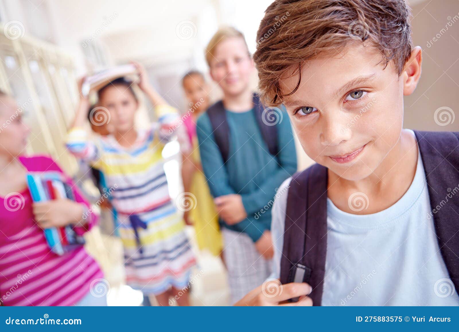 Head of the Class. a Young Boy with His Classmates Standing in a ...