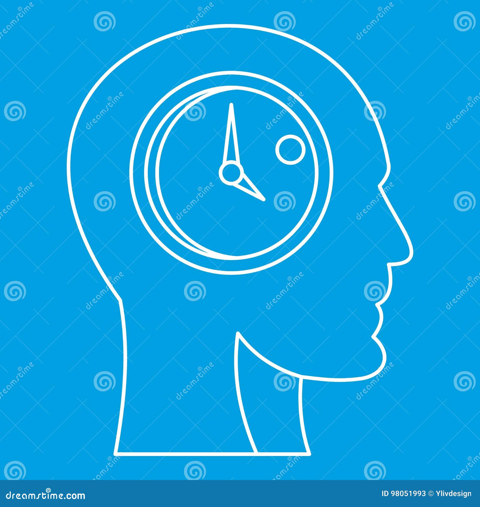 Head with Clock Inside Icon, Outline Style Stock Vector - Illustration ...