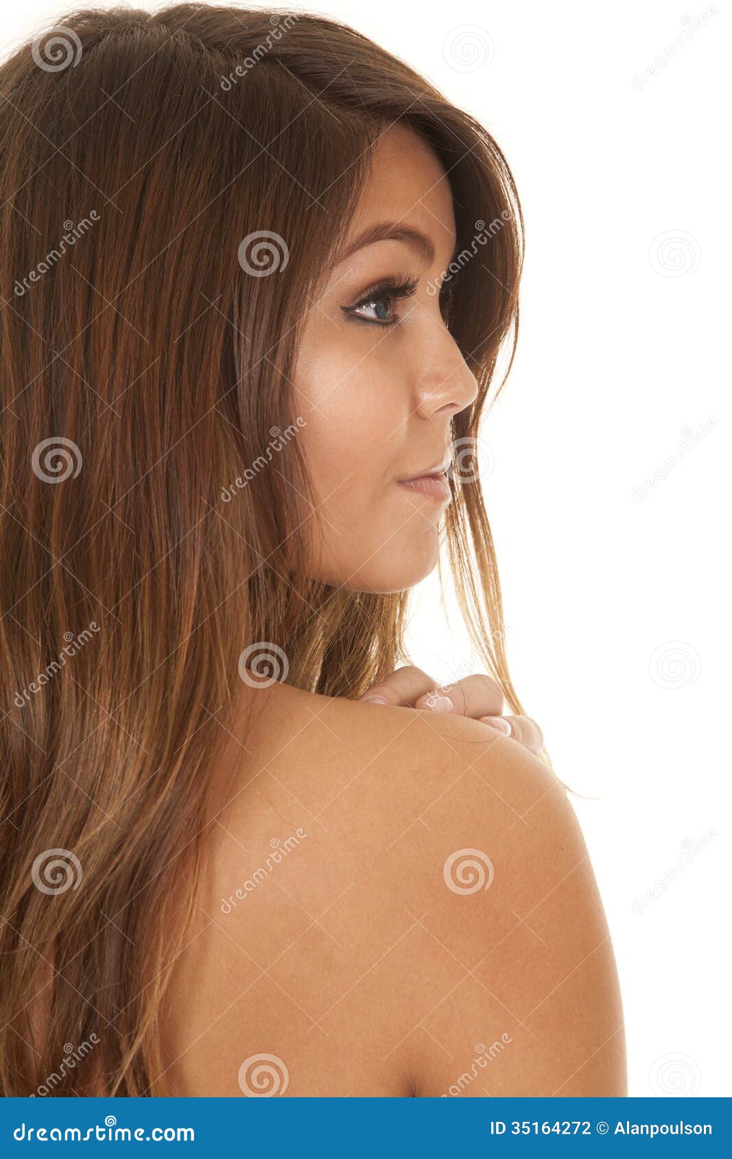 Head Close Look Side Woman Bare Shoulder Stock Photo - Image of hold ...