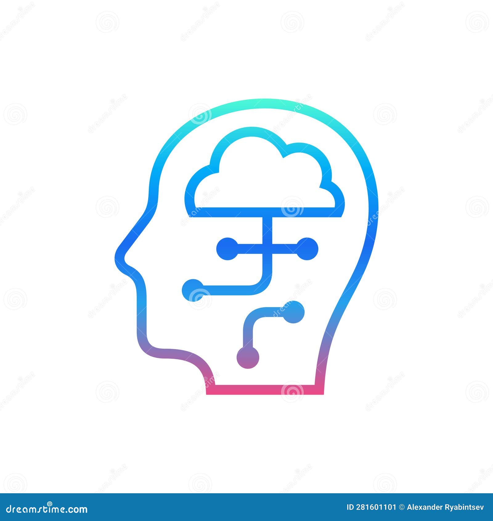 Head with Cloud and Neural Network Icon. Artificial Intelligence ...