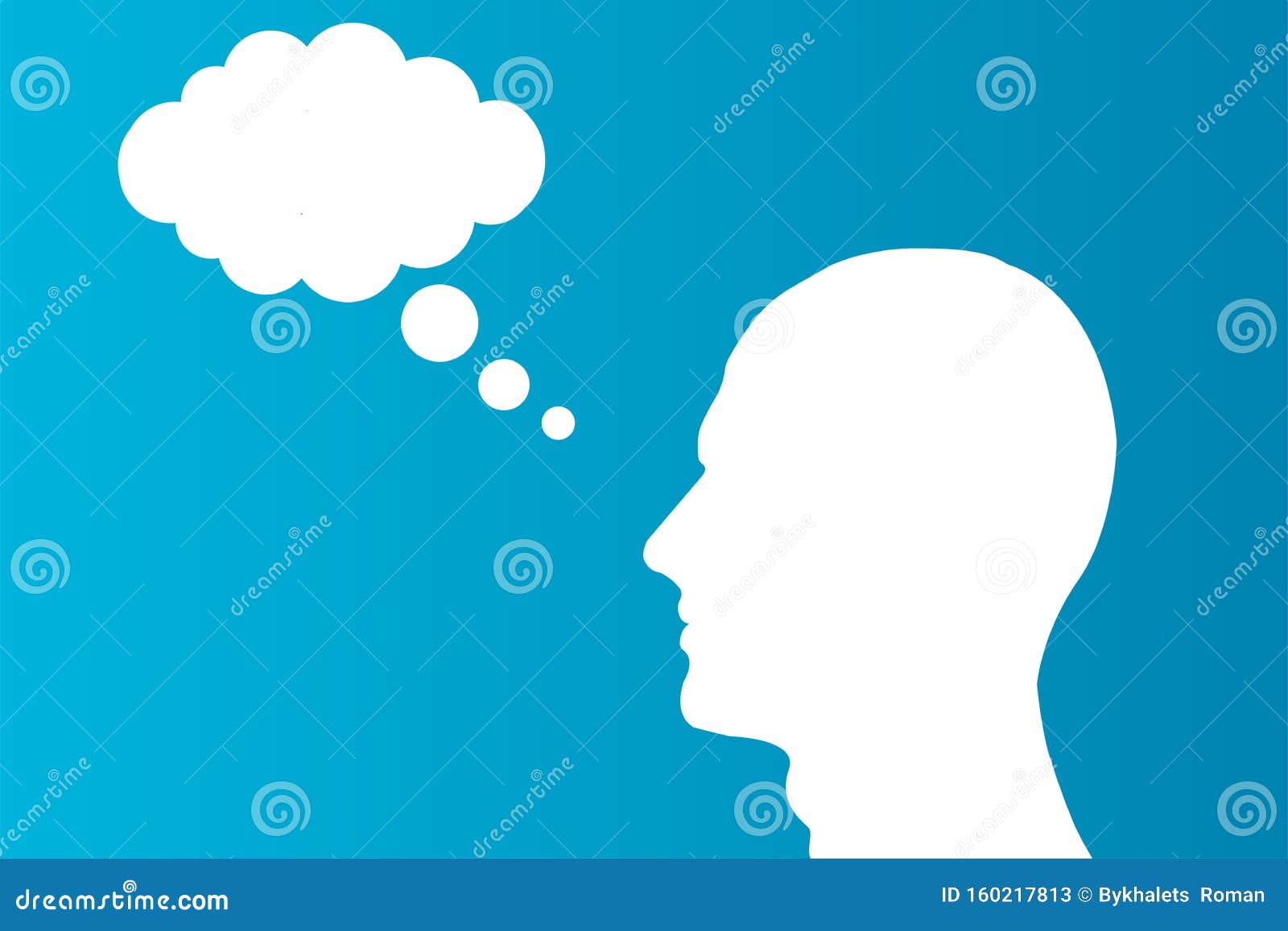 Head with a Cloud Thinking on Blue Background Brain Simple Illustration ...