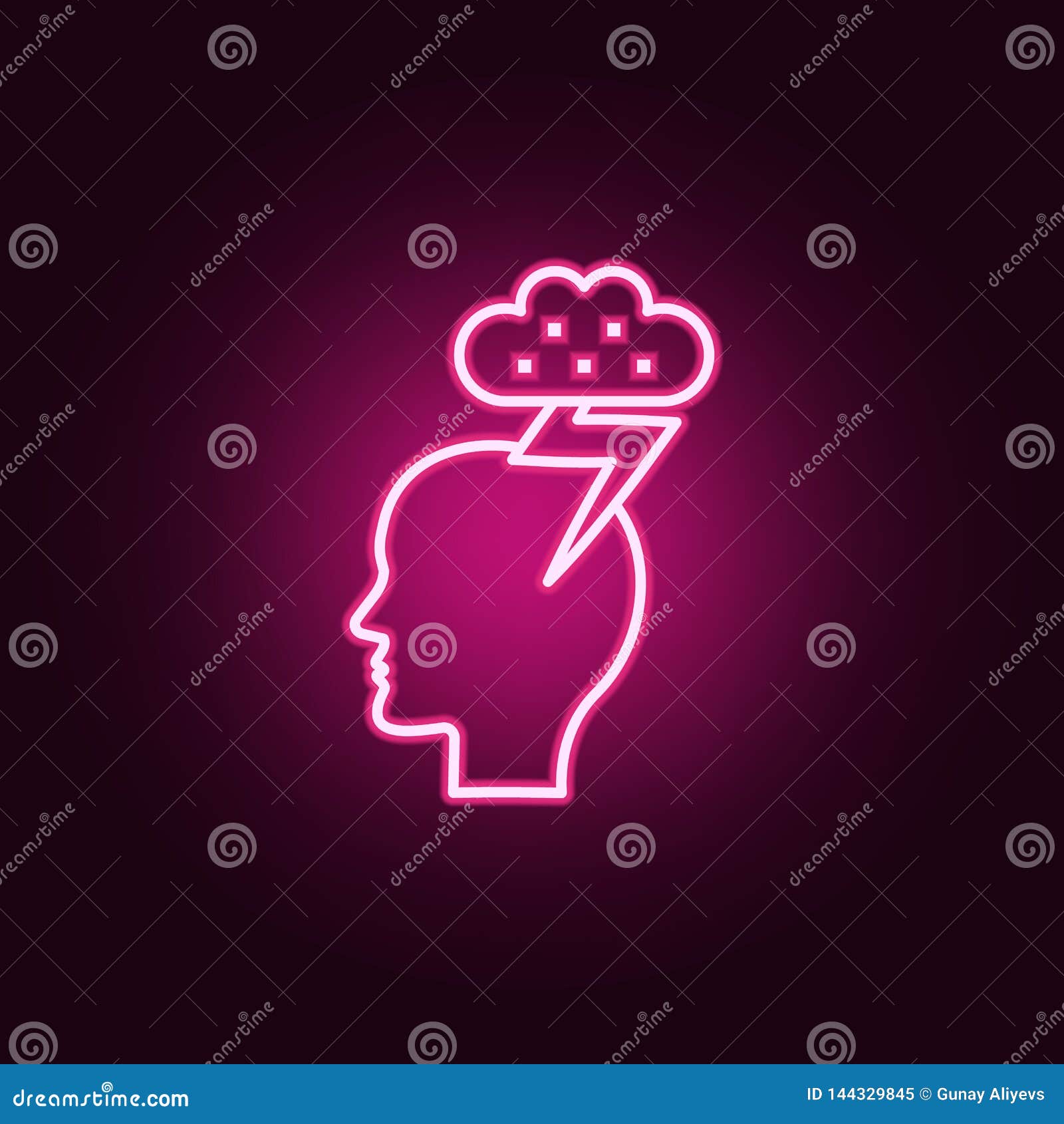 Head, Cloud, Thunder Neon Icon. Elements of Creative Thinking Set Stock ...
