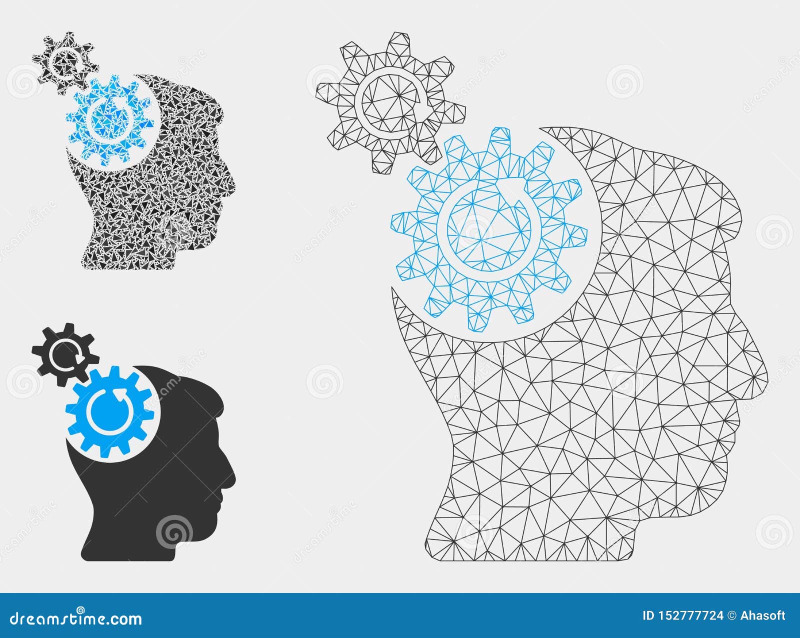 Head Cogs Rotation Vector Mesh 2D Model and Triangle Mosaic Icon Stock ...