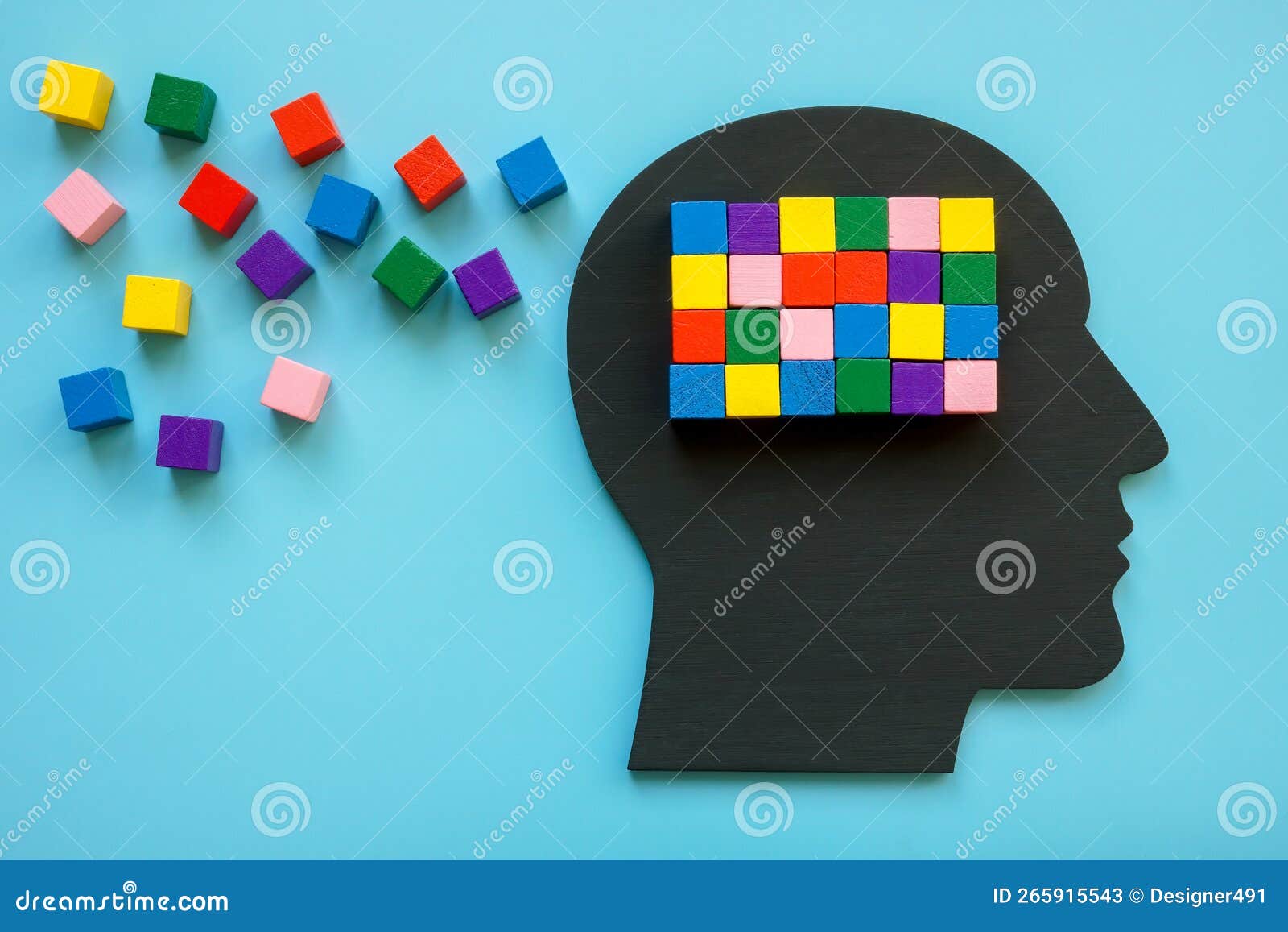 Head and Colorful Cubes on it. Positive Thinking and Creativity Concept ...