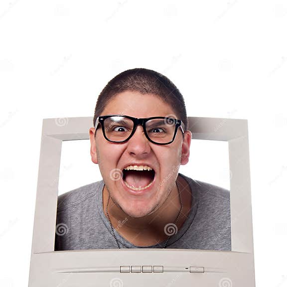 Head Coming Out of a Computer Stock Photo - Image of media, caucasian ...