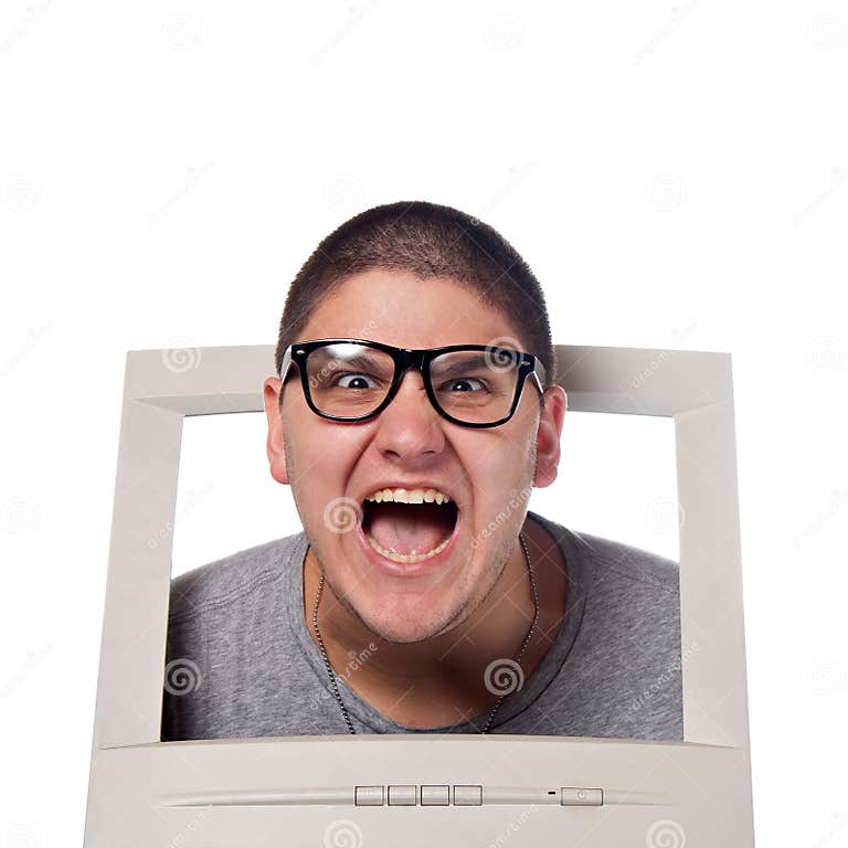 Head Coming Out of a Computer Stock Photo - Image of media, caucasian ...