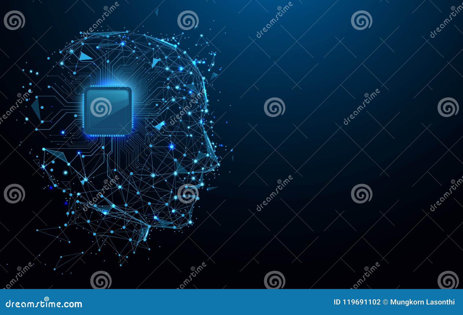 Head and Computer Chip Form Lines, Triangles and Particle Style Design ...