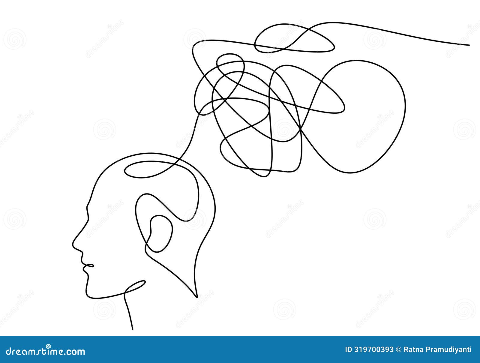 Head with Confused Think. Continuous One Line Drawing Stock Vector ...