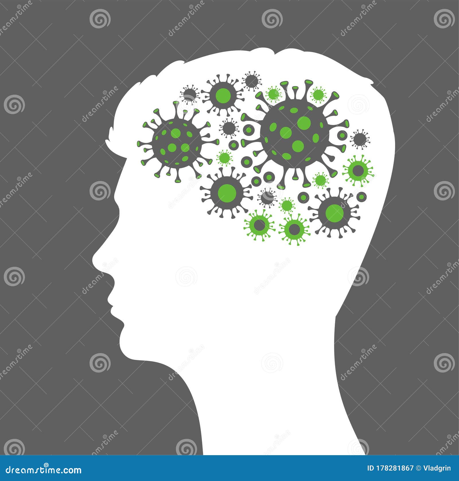 Head with coronavirus stock vector. Illustration of health - 178281867