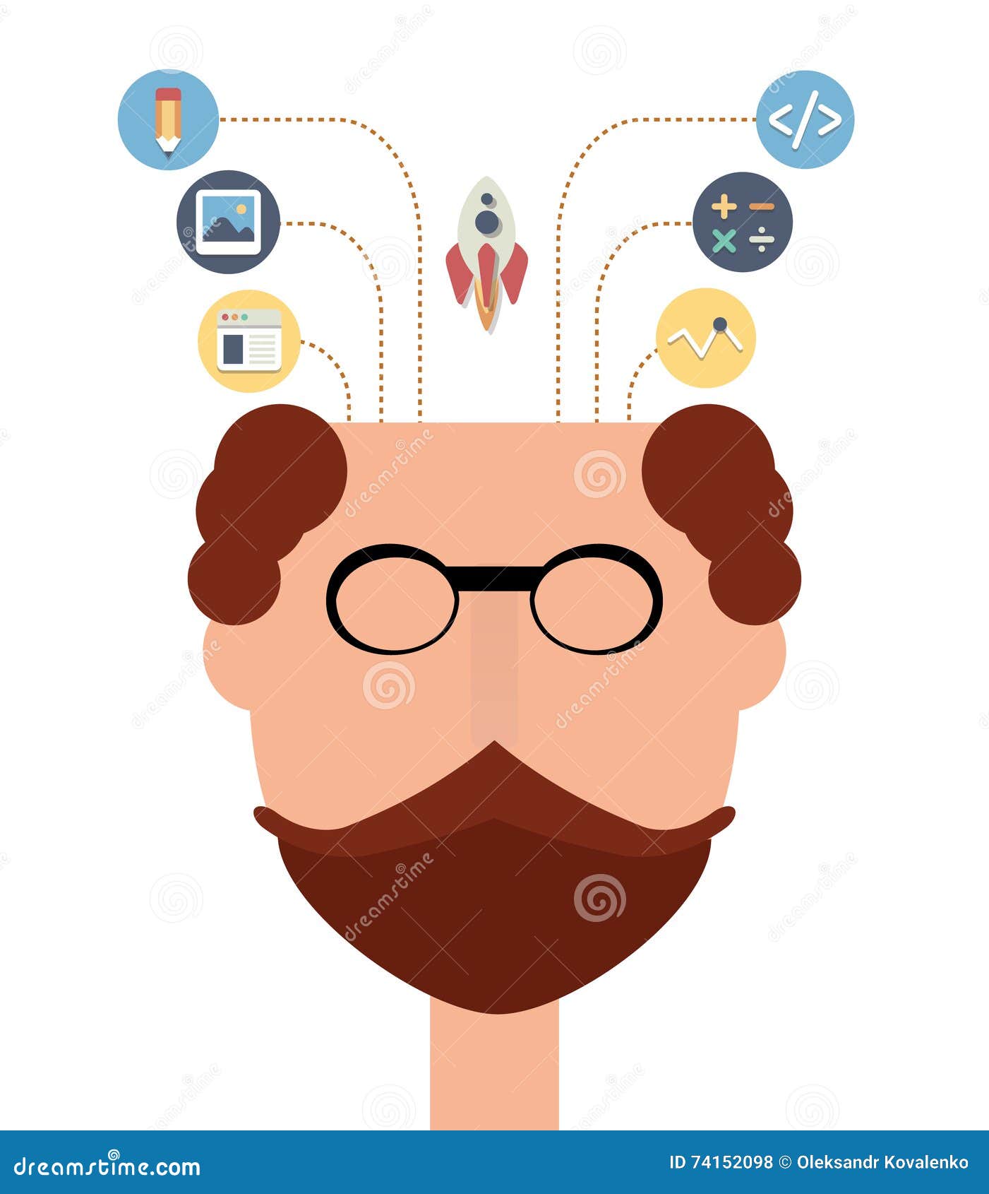 Head of Creative Man with Start Up Flat Icons. Design and Technology ...