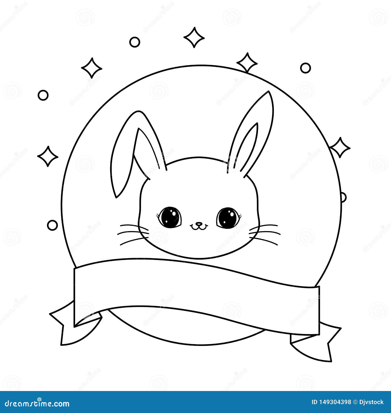 Head of Cute Rabbit with Ribbon in Frame Circular Stock Illustration ...