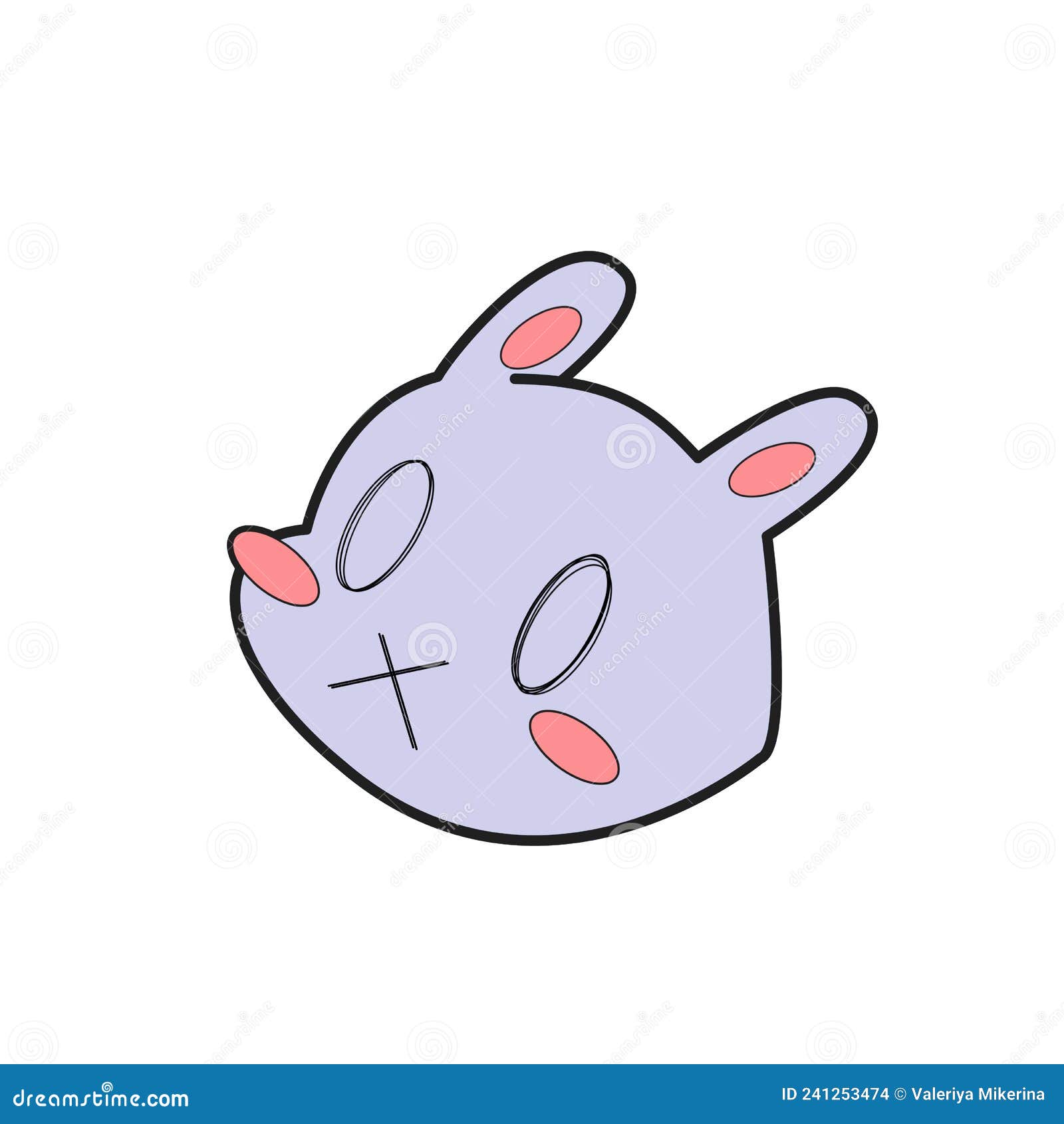 Head of a Cute White Rabbit with Pink Cheeks and Ear Stock Illustration ...