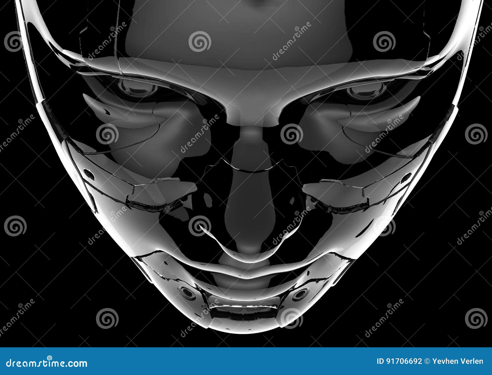 The Head Of The Cyborg. Creation Of Artificial Intelligence. Man Works ...