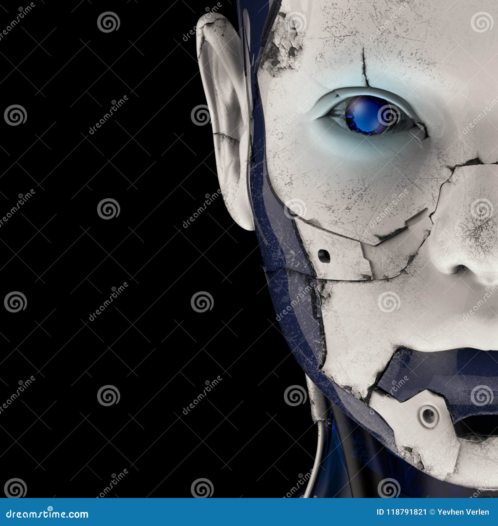 The Head of a Cyborg on a Black Background. Stock Illustration ...