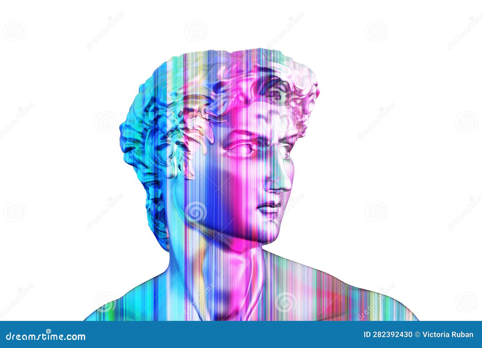 Head of David Sculpture with Stripes Effect, Isolated on White Stock ...