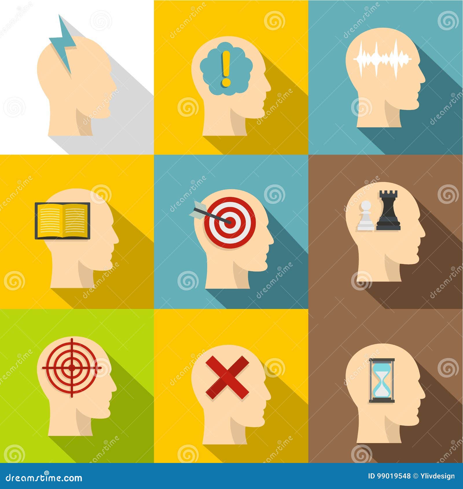 Head with Different Things Icon Set, Flat Style Stock Vector ...