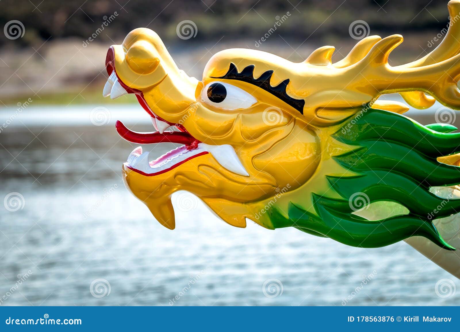 Head of a Dragon on the Bow of a Dragon Boat Stock Photo - Image of ...