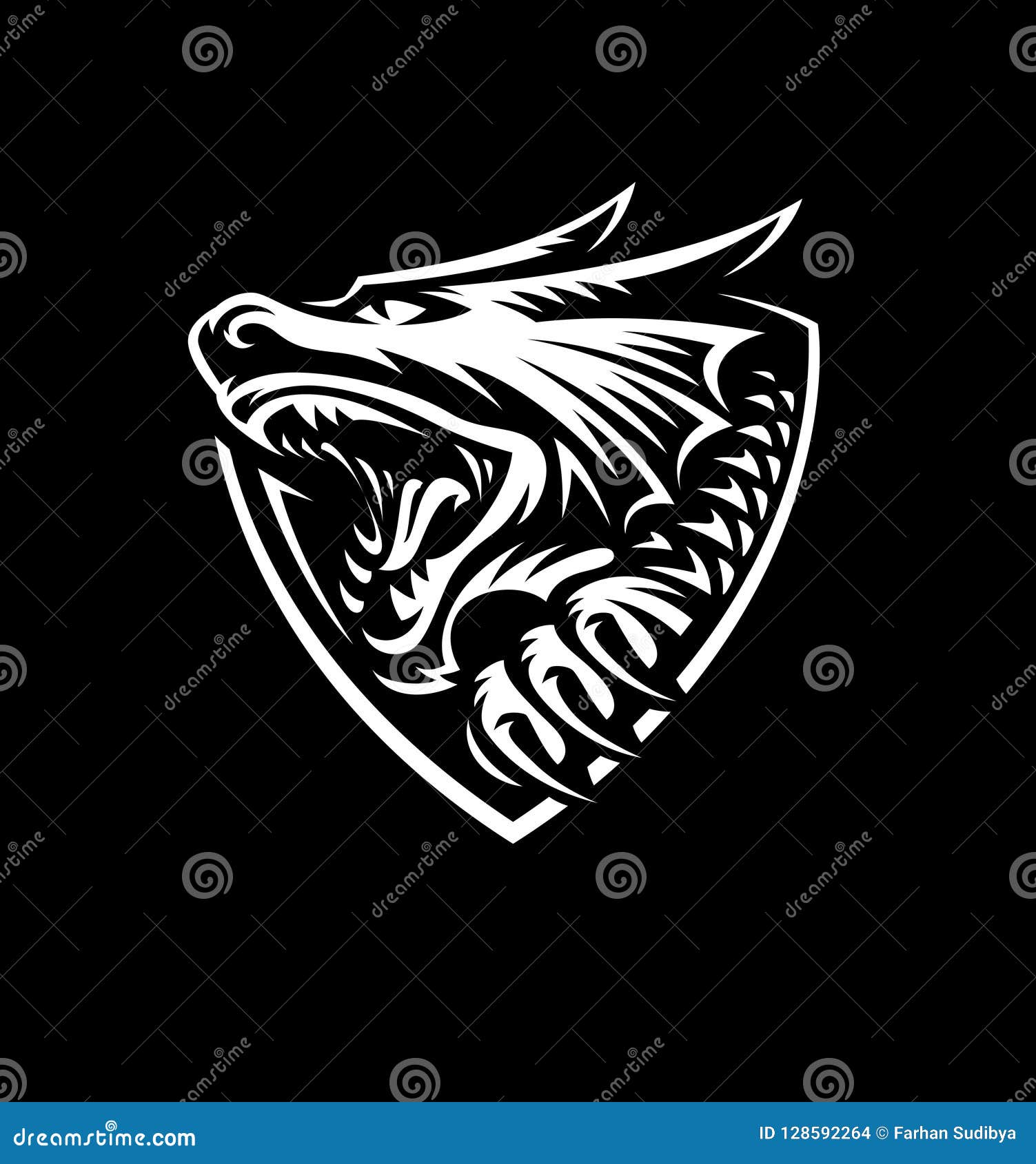 Head of a Dragon in the Form of a Shield Illustration, Emblem Design on ...