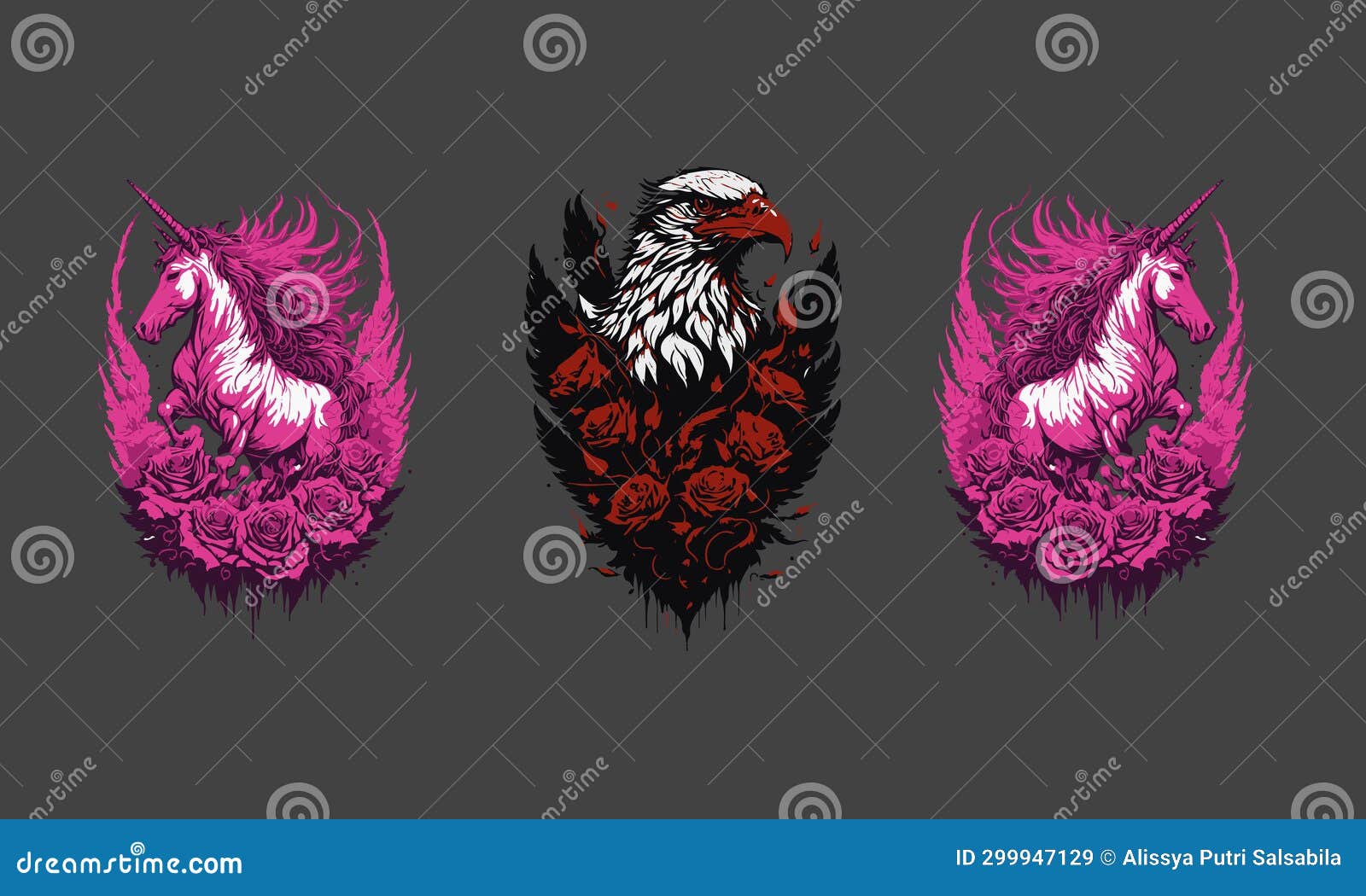 Head Eagle and Horse Pink Vector Illustration Artwork Design Stock ...