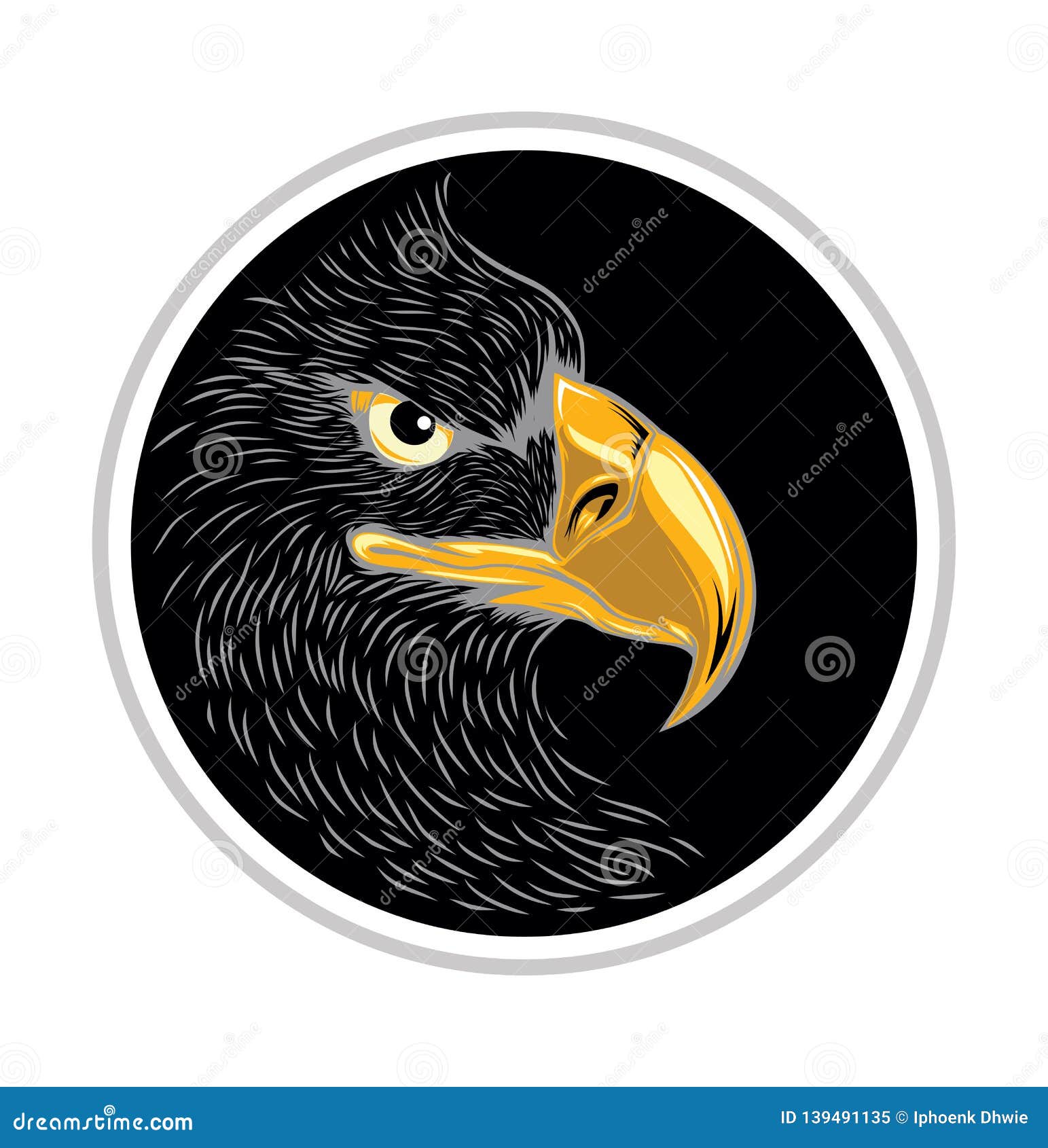 Head of Eagle Logo with Round Black Background,Vector Illustration ...