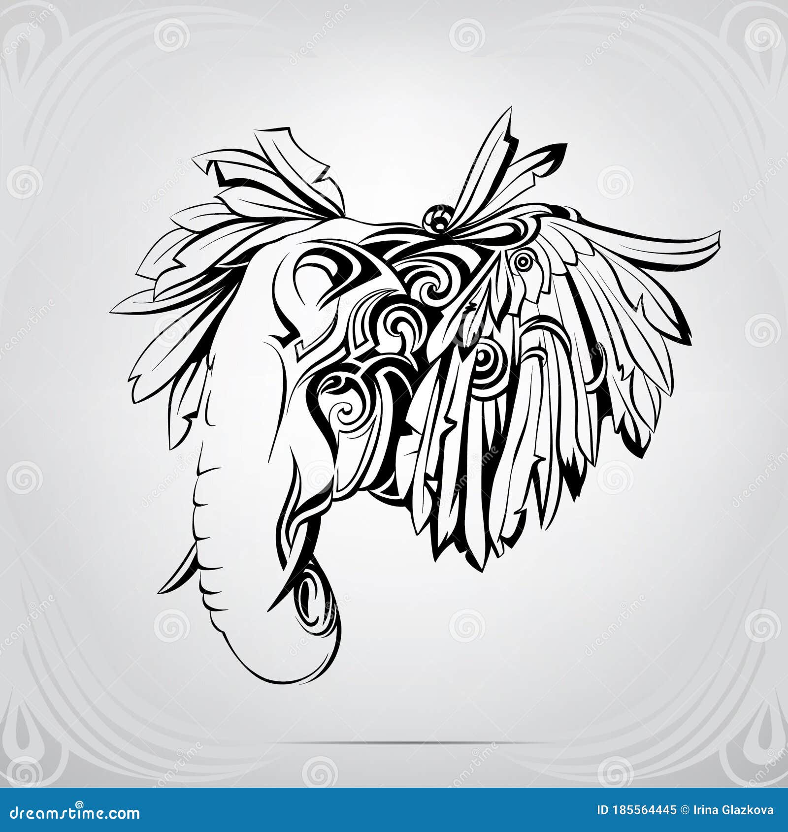 Head of Elephant with the Ears from the Feathers Stock Vector ...