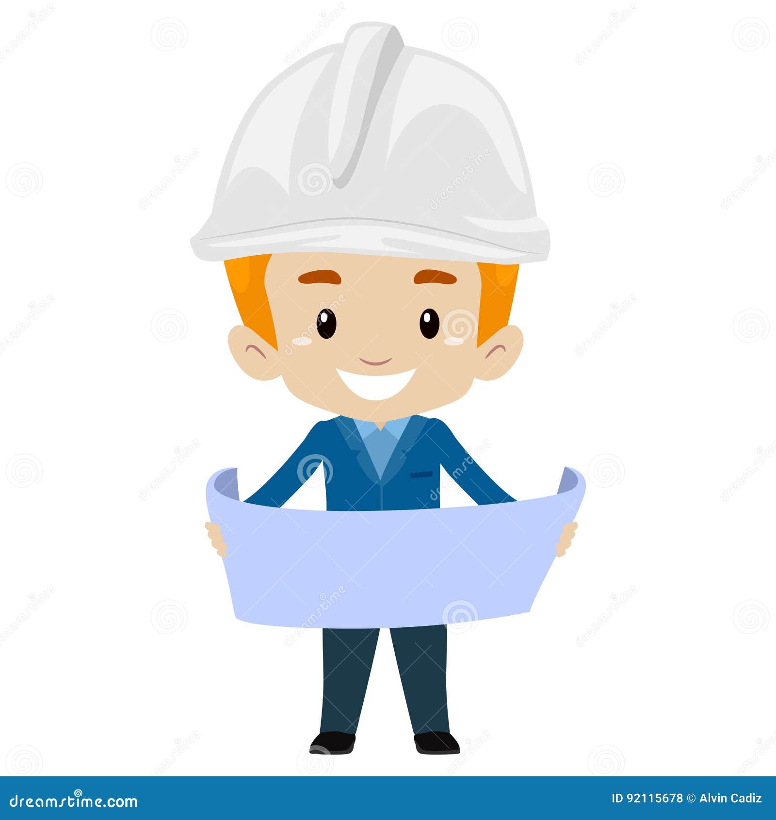 Head Engineer Boy Holding a Paper Open Stock Vector - Illustration of ...