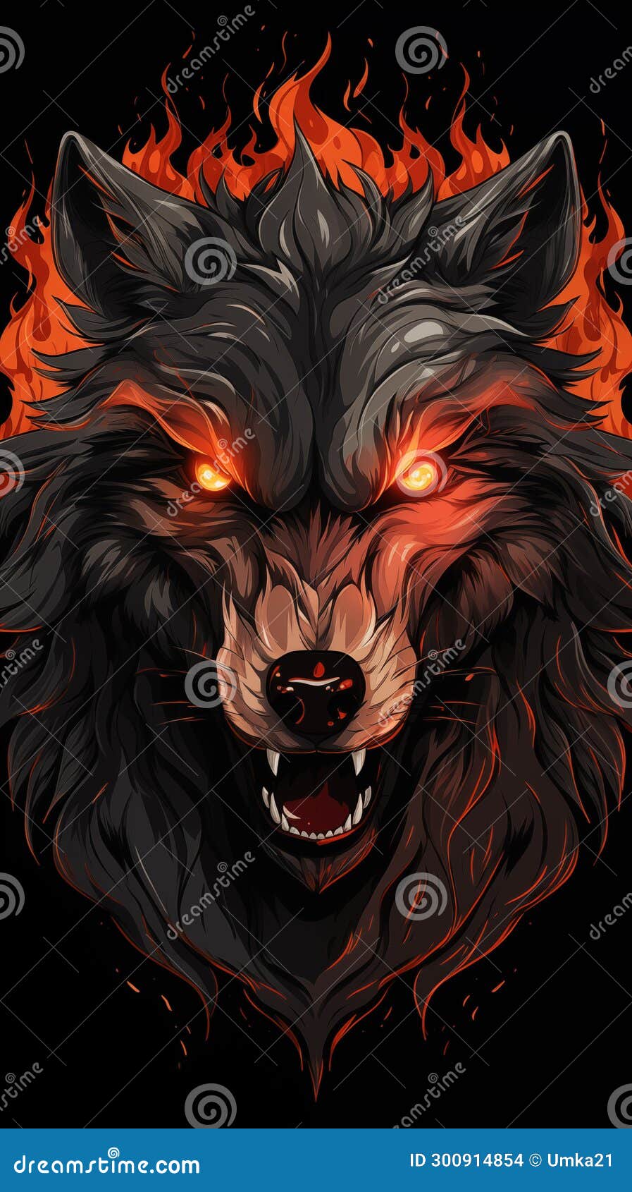 Head of an Evil Burning Wolf, with Open Mouth, and Burning Eyes Stock ...