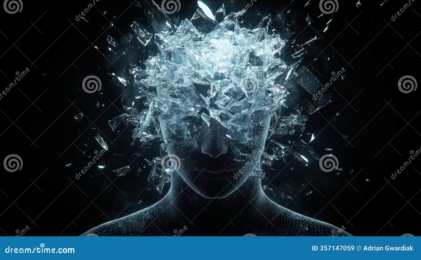 Head Exploding into Pieces Representing Headache, Intrusive Thoughts or ...