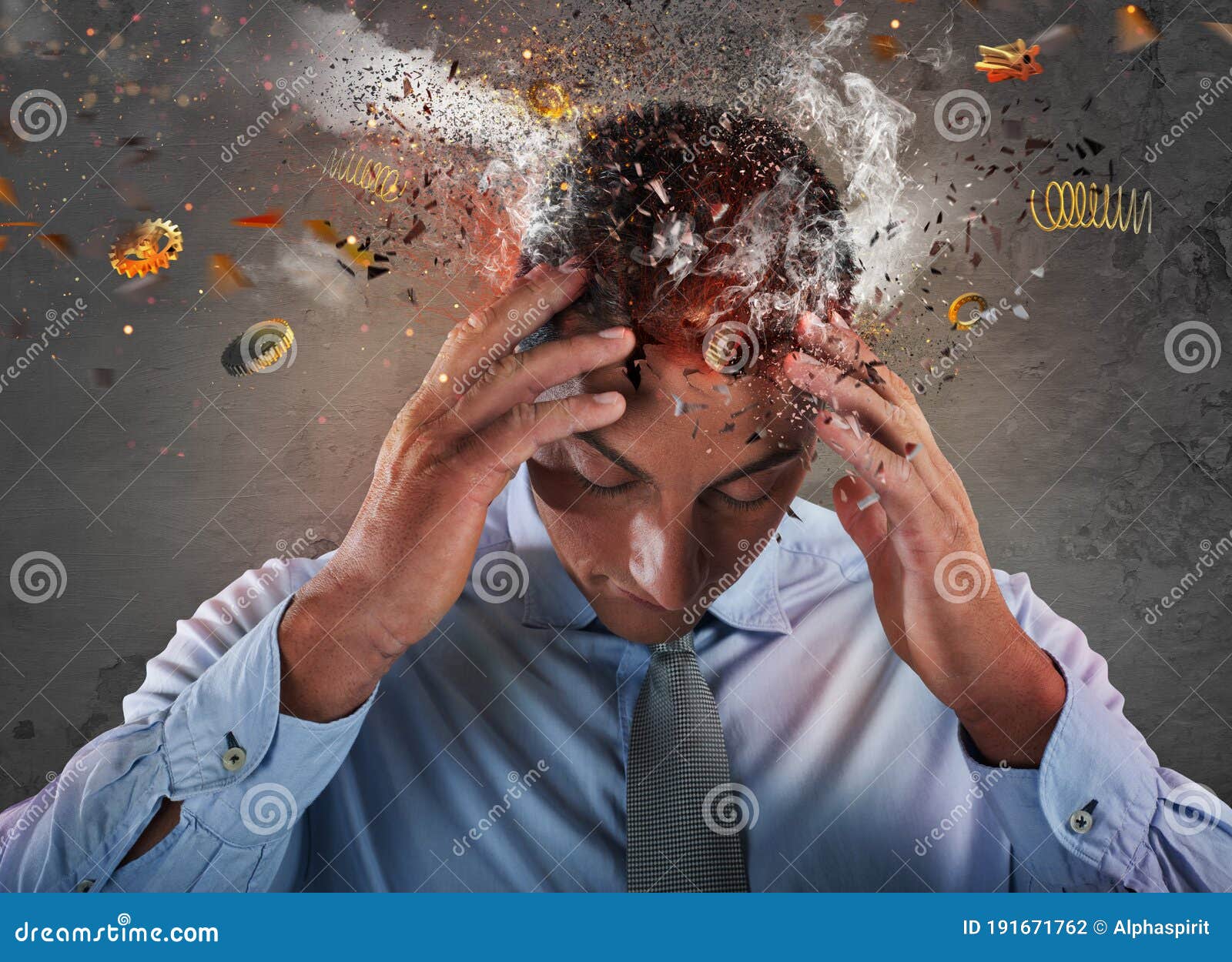 Head Explosion Of A Stressed And Tired Businessman Due To Overwork ...