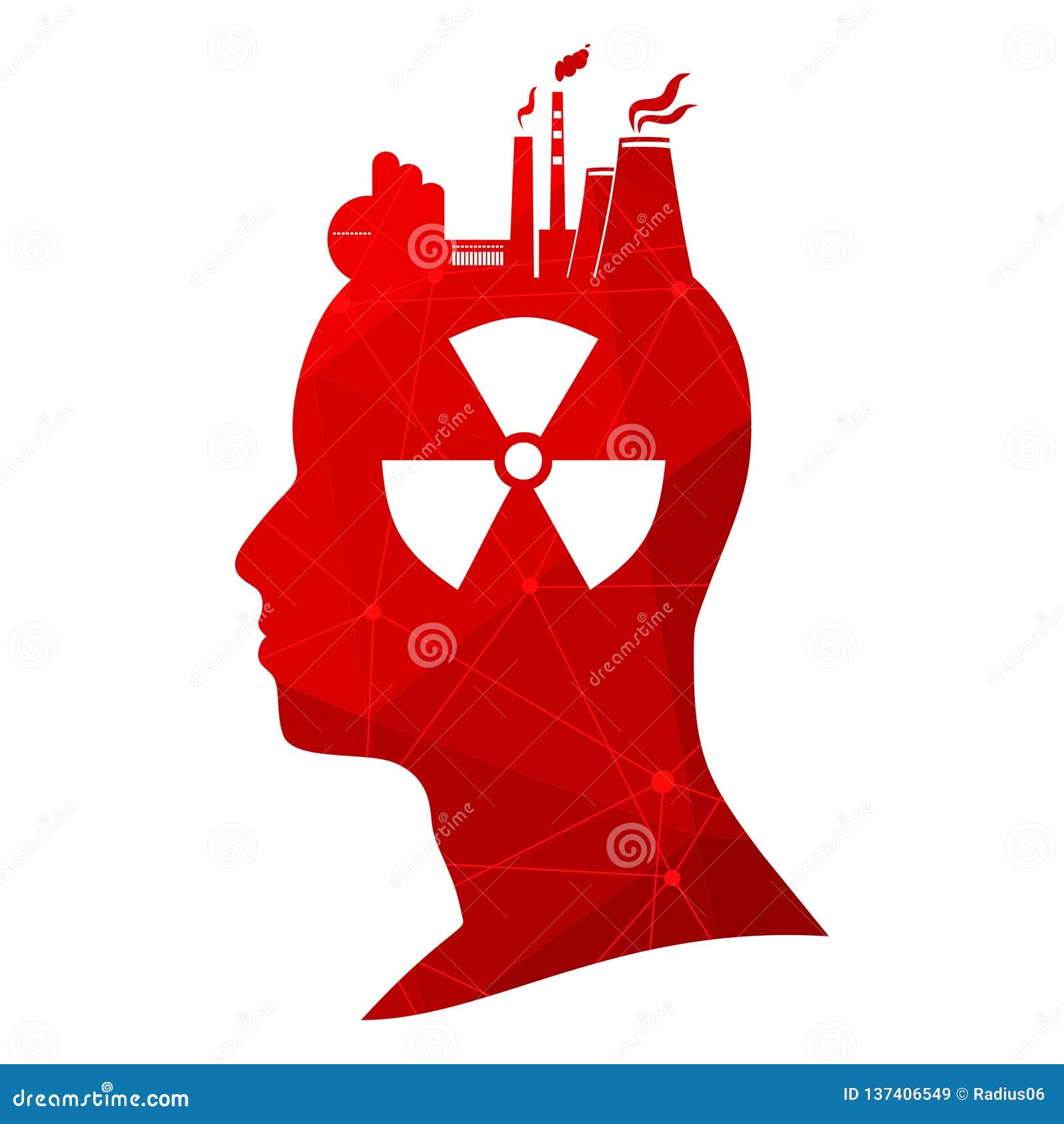 Head with Factory for Brain Stock Vector - Illustration of industrial ...