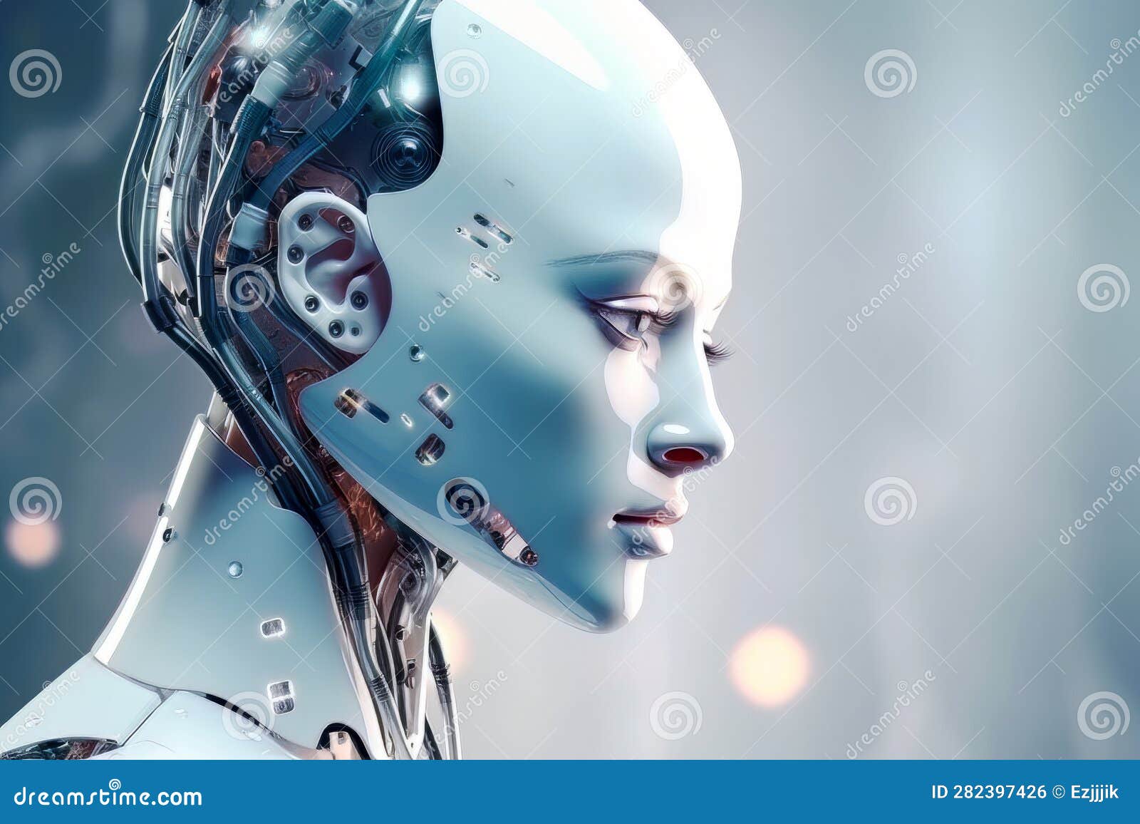 The Head of a Female Android Robot in Profile. Artificial Intelligence ...