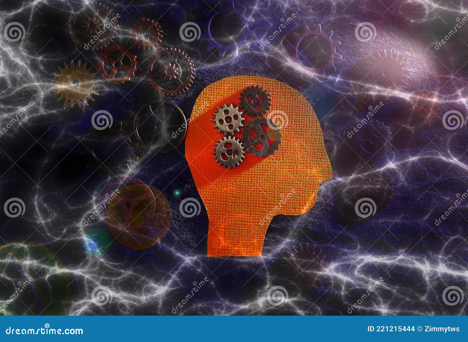 Head Figure with Brain Gears and Electricity Background -- Science ...