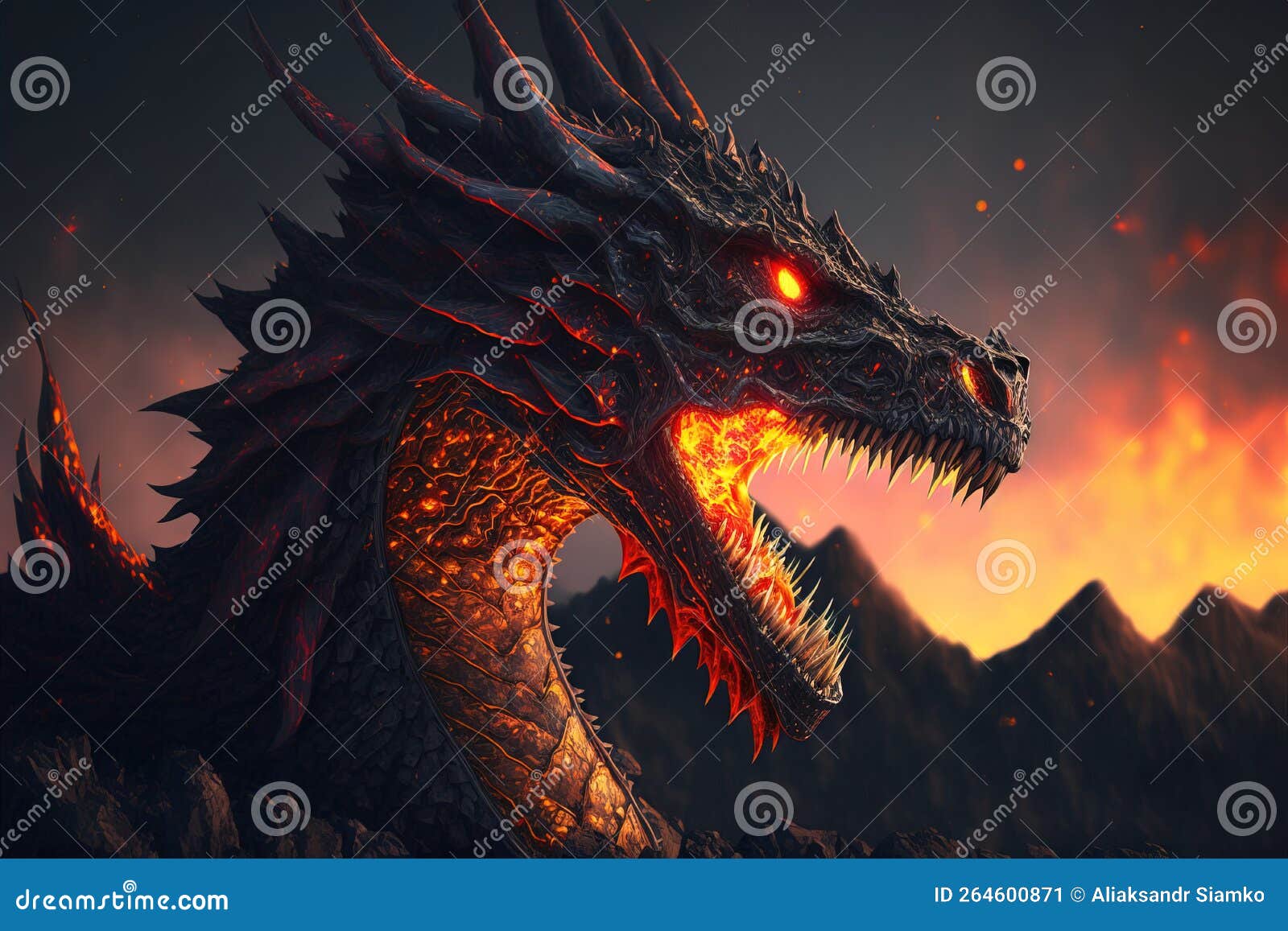 The Head of a Fire Dragon with an Open Mouth with Flames Stock ...