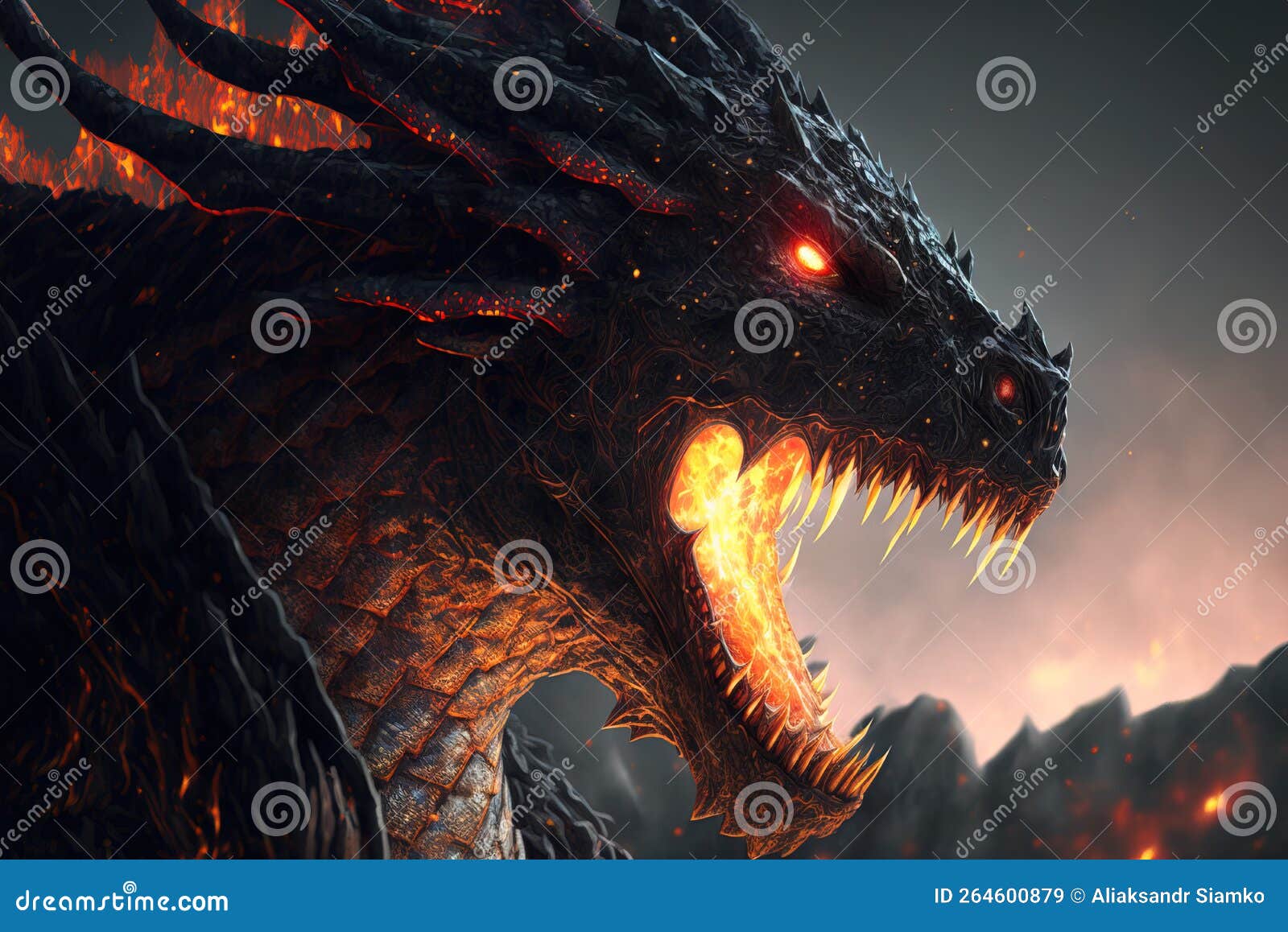 The Head of a Fire Dragon with an Open Mouth with Flames Stock ...