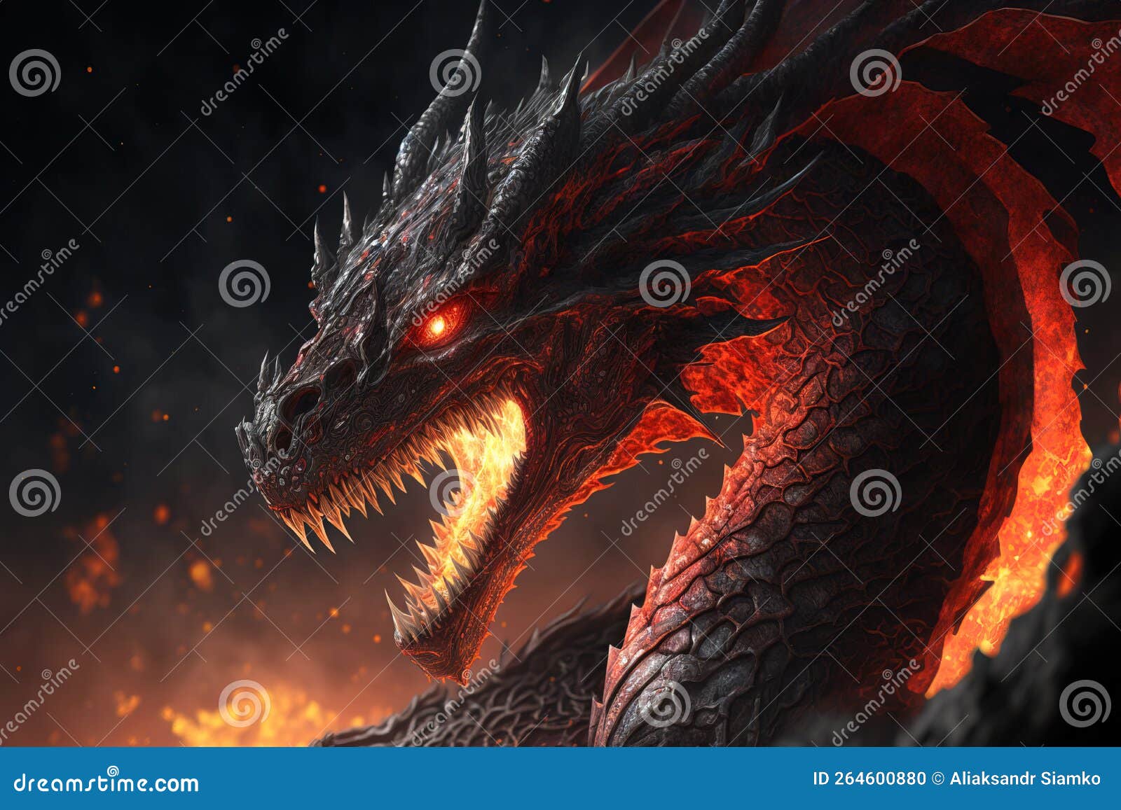 The Head of a Fire Dragon with an Open Mouth with Flames Stock ...
