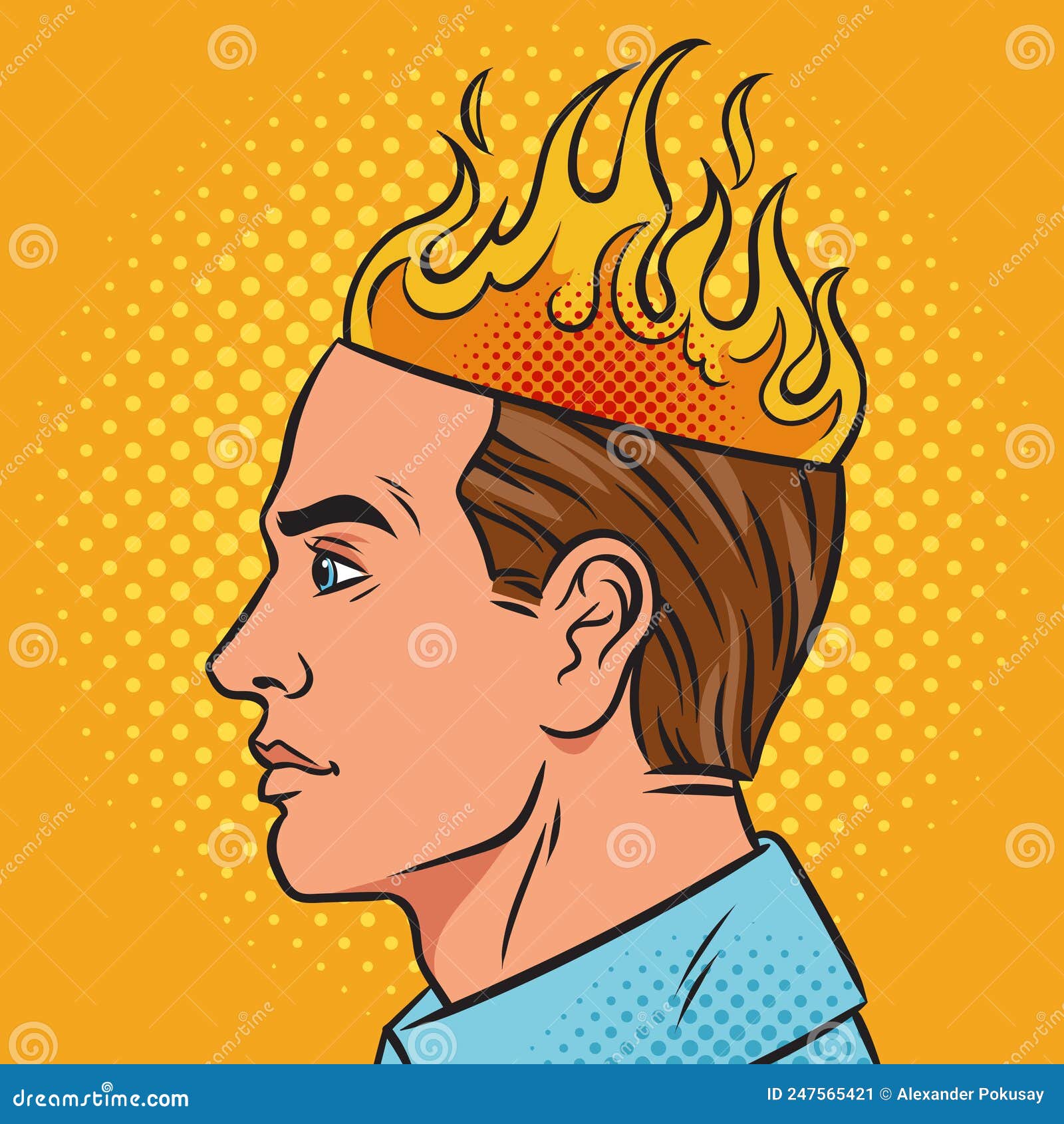 Head with Fire Comic Book Pop Art Vector Stock Vector - Illustration of ...