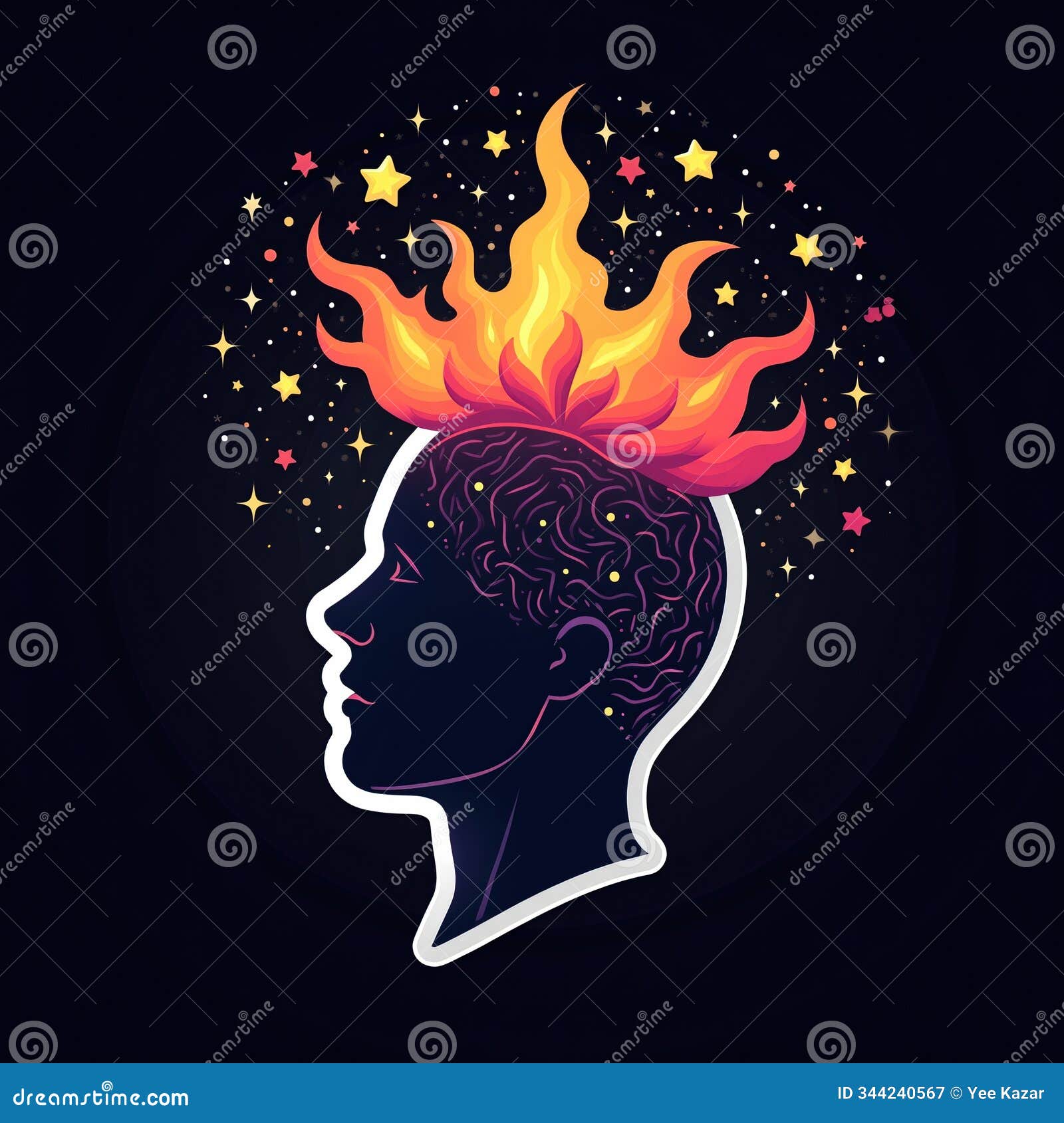 Head on Fire with Stars stock illustration. Illustration of imagination ...