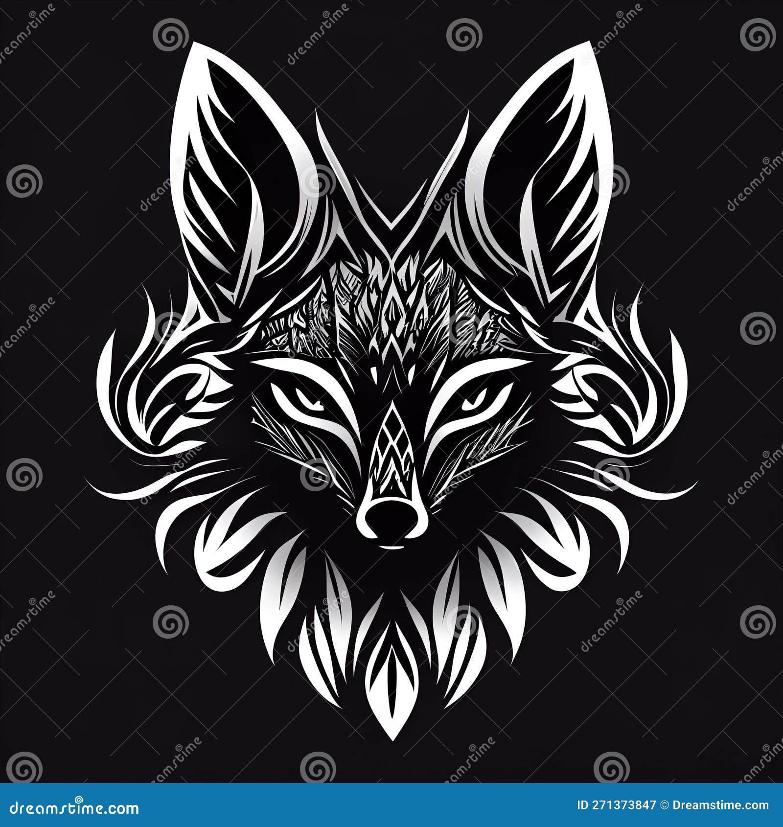 Head of Fox, Black and White Design, AI Generative Stock Illustration ...