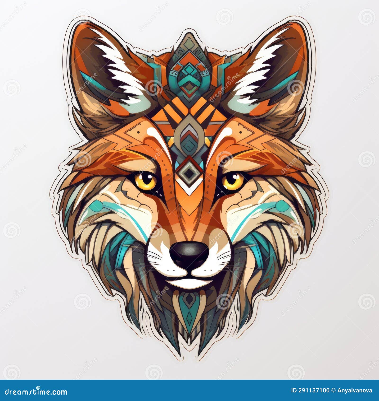 The Head of a Fox with Geometric Patterns. Stock Illustration ...