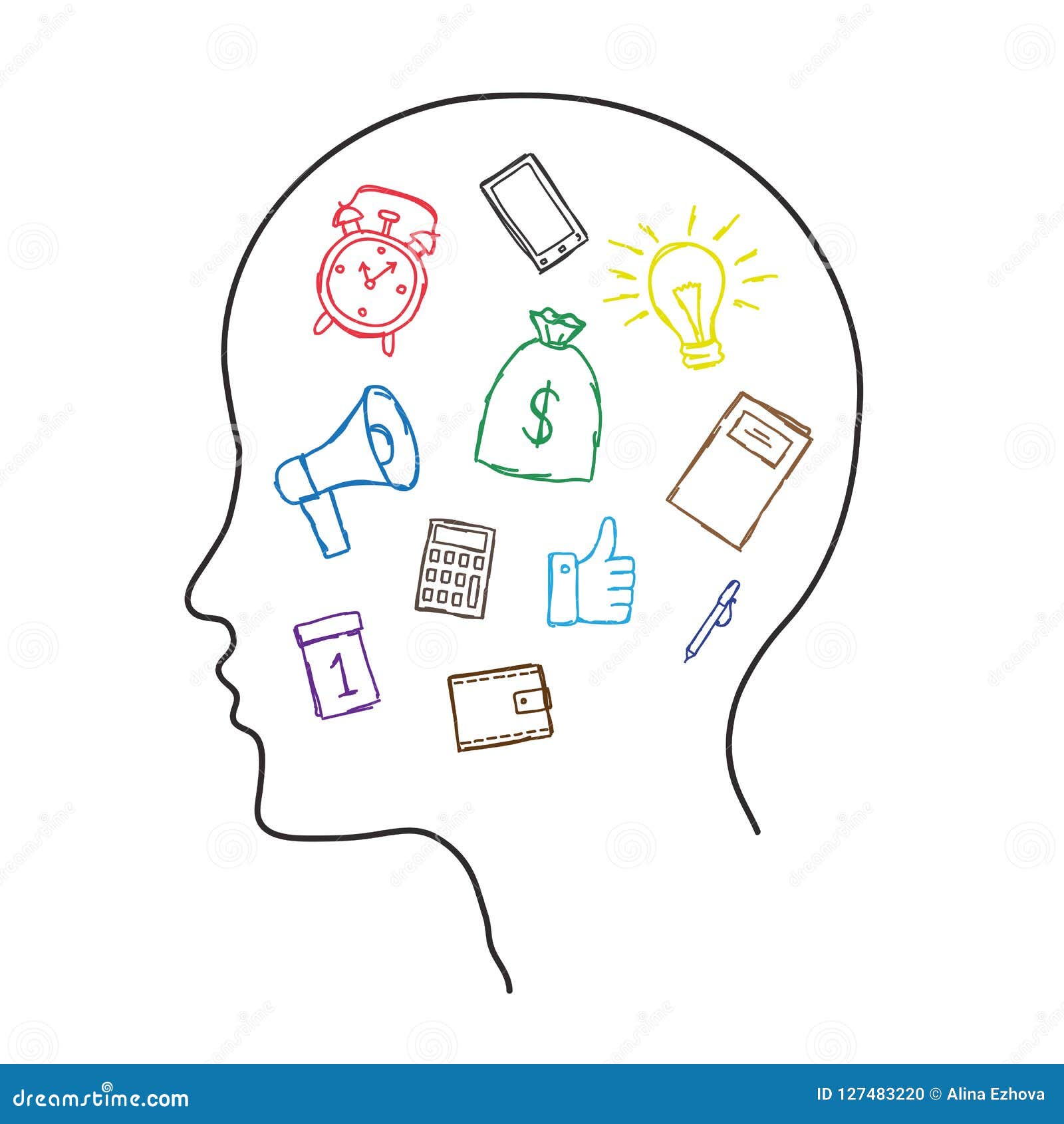 The Head is Full of Different Thoughts. Silhouette Stock Vector ...