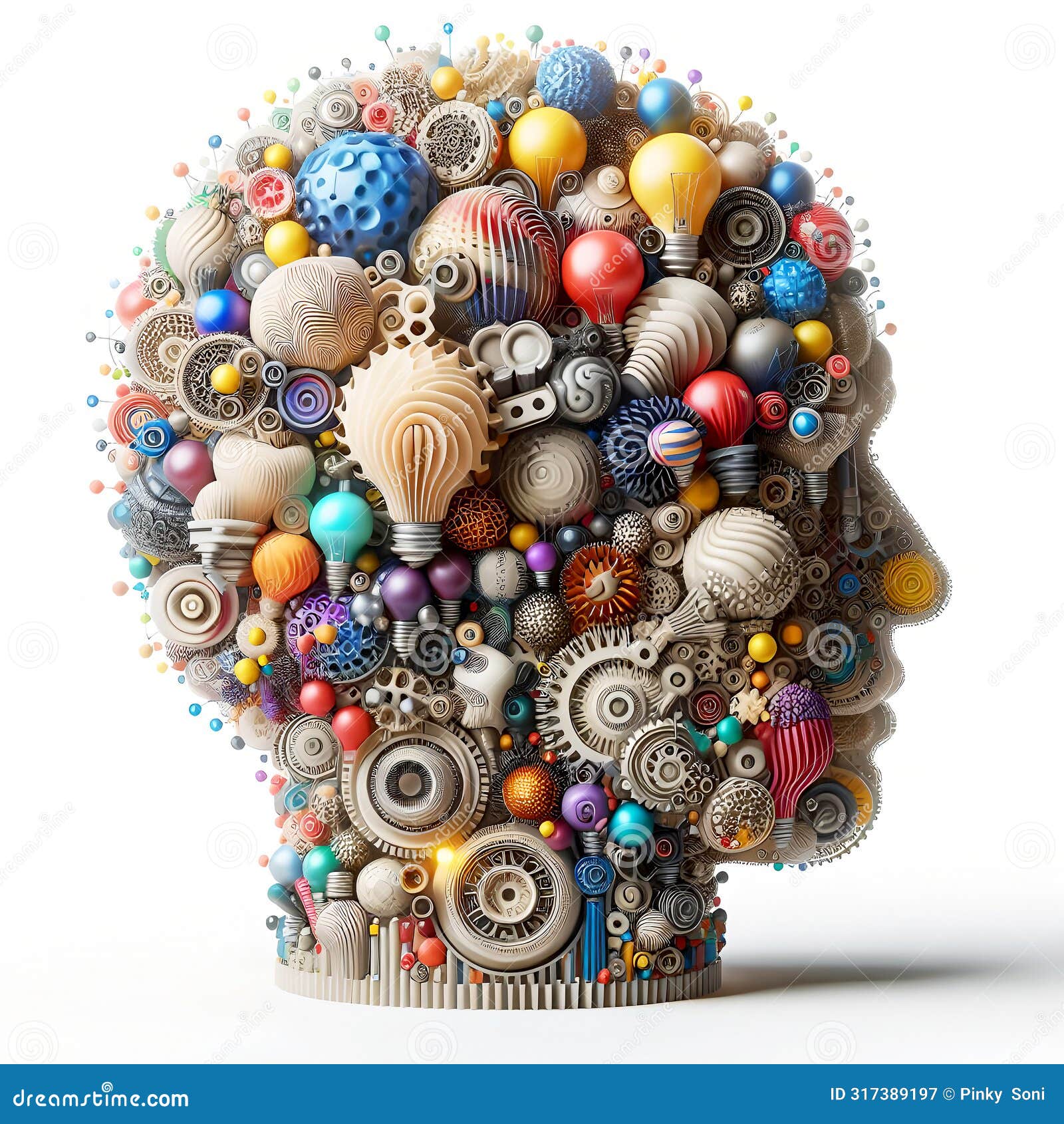 Head Full of Ideas Isolated on White Background Stock Image - Image of ...