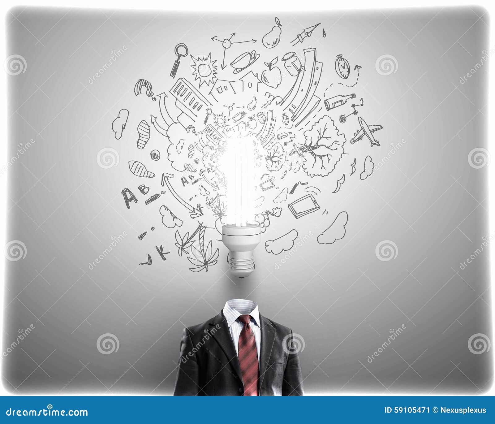 Head full of ideas stock illustration. Illustration of light - 59105471