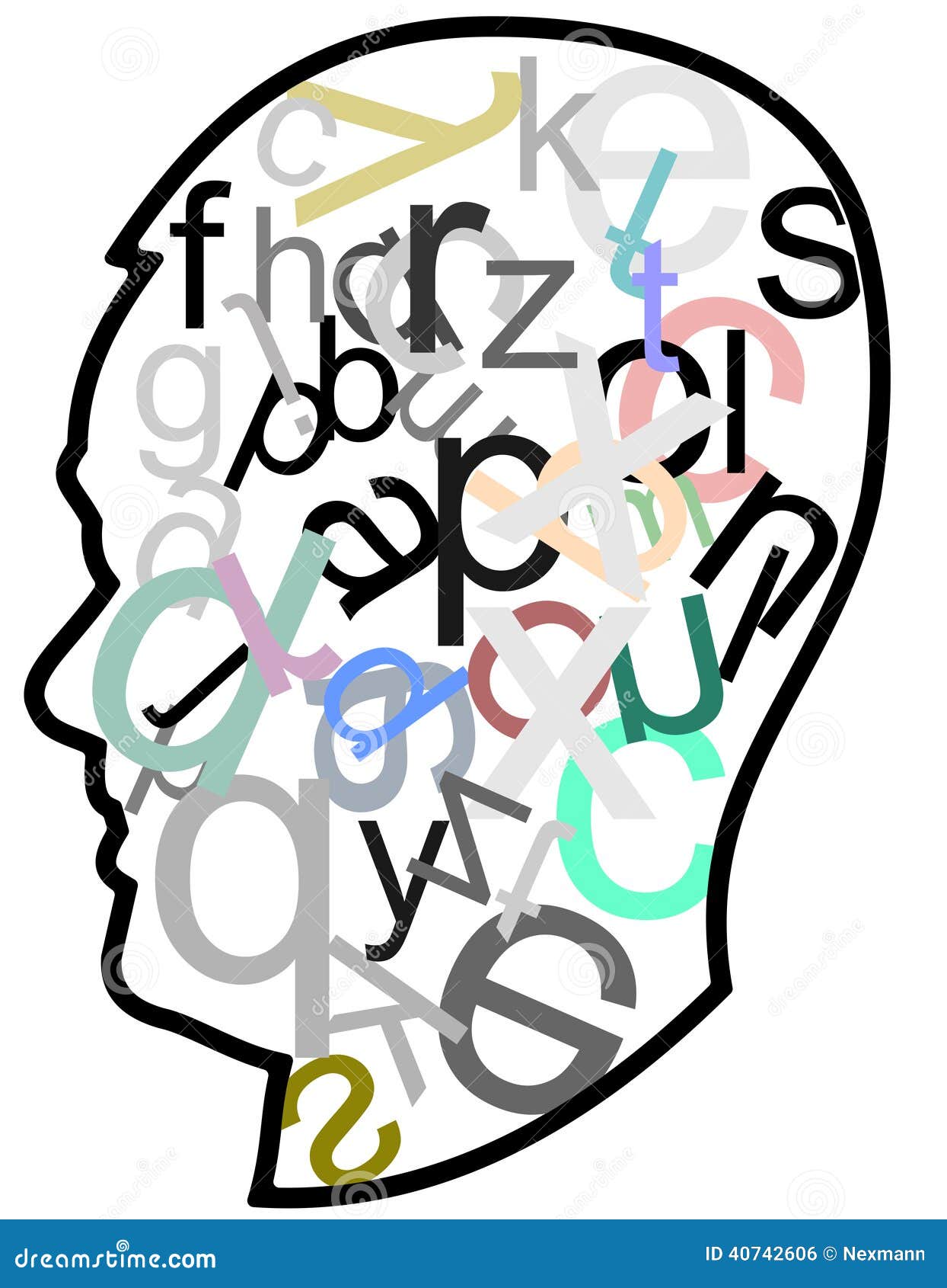 Head full of letters stock vector. Illustration of blue - 40742606