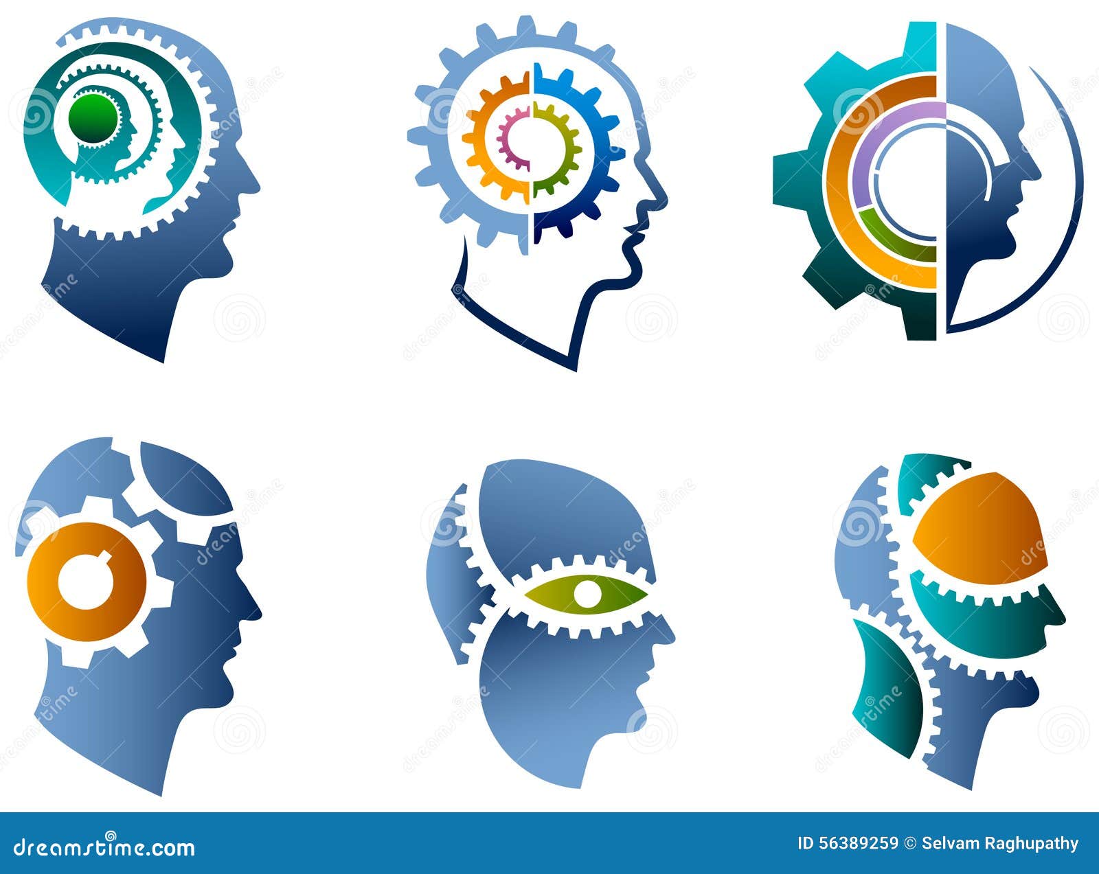 Head and gear logo set stock vector. Illustration of brain - 56389259
