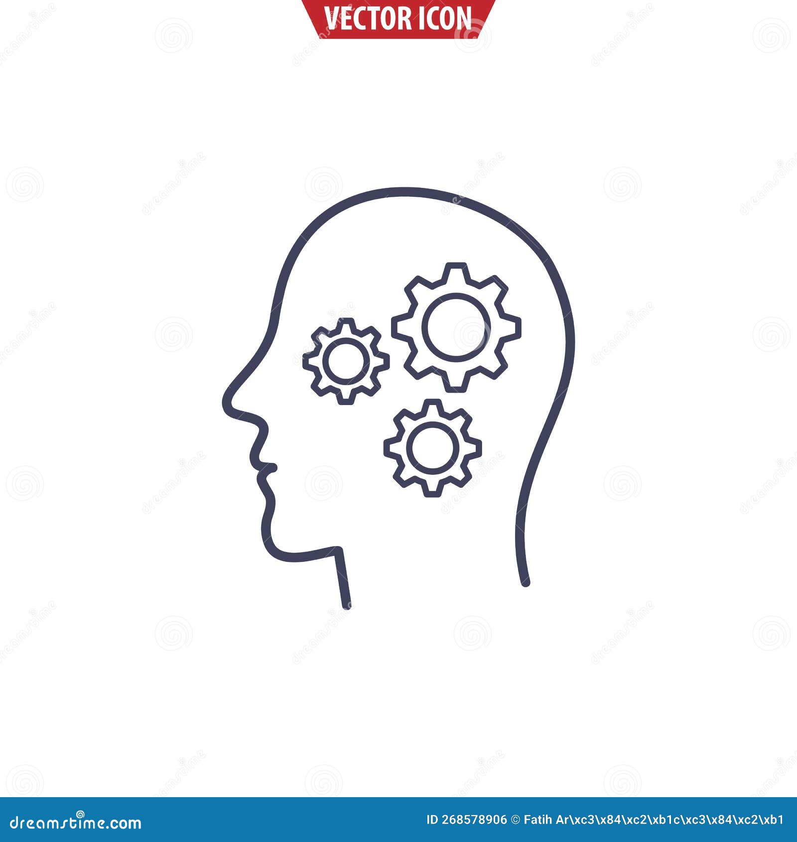 Head and Gear Wheel Silhouette. Mind Thinking. Isolated Vector ...