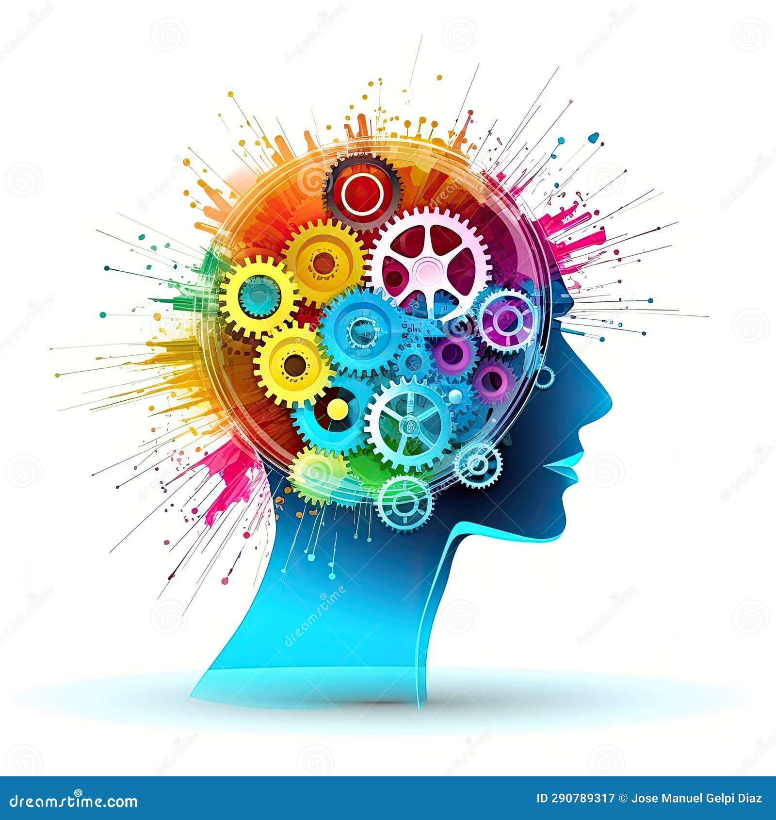 Head with Gear Wheels. Mind and Intelligence. Generative AI Stock ...